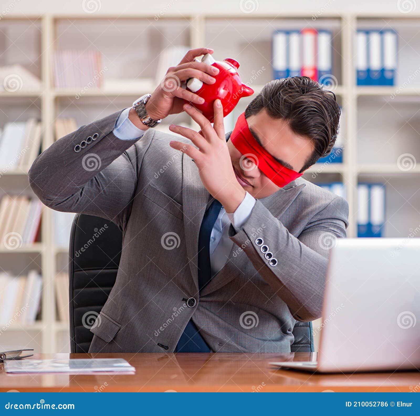 Blindfold Businessman Sitting at Desk in Office Stock Photo - Image of ...