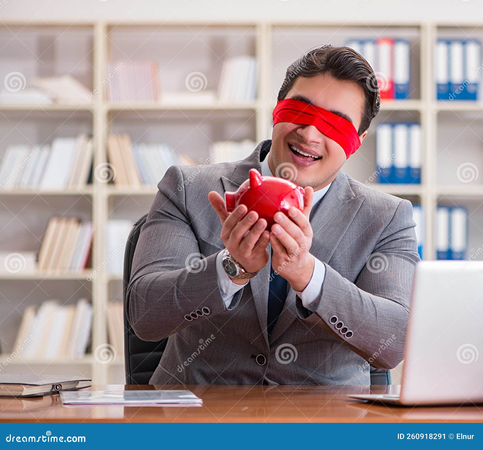 Blindfold Businessman Sitting at Desk in Office Stock Image - Image of ...
