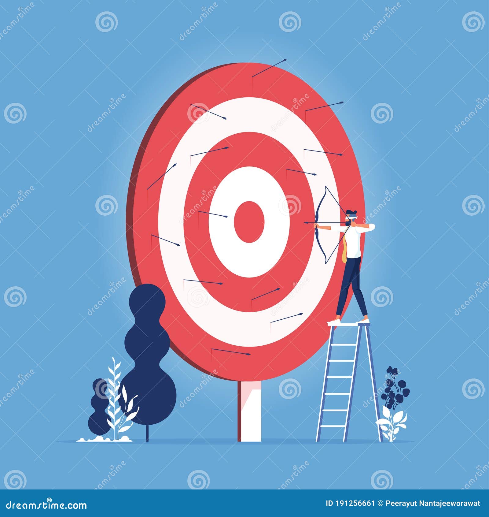 Blindfolded Businessman Shooting Arrow-Missed the Target Stock Vector ...