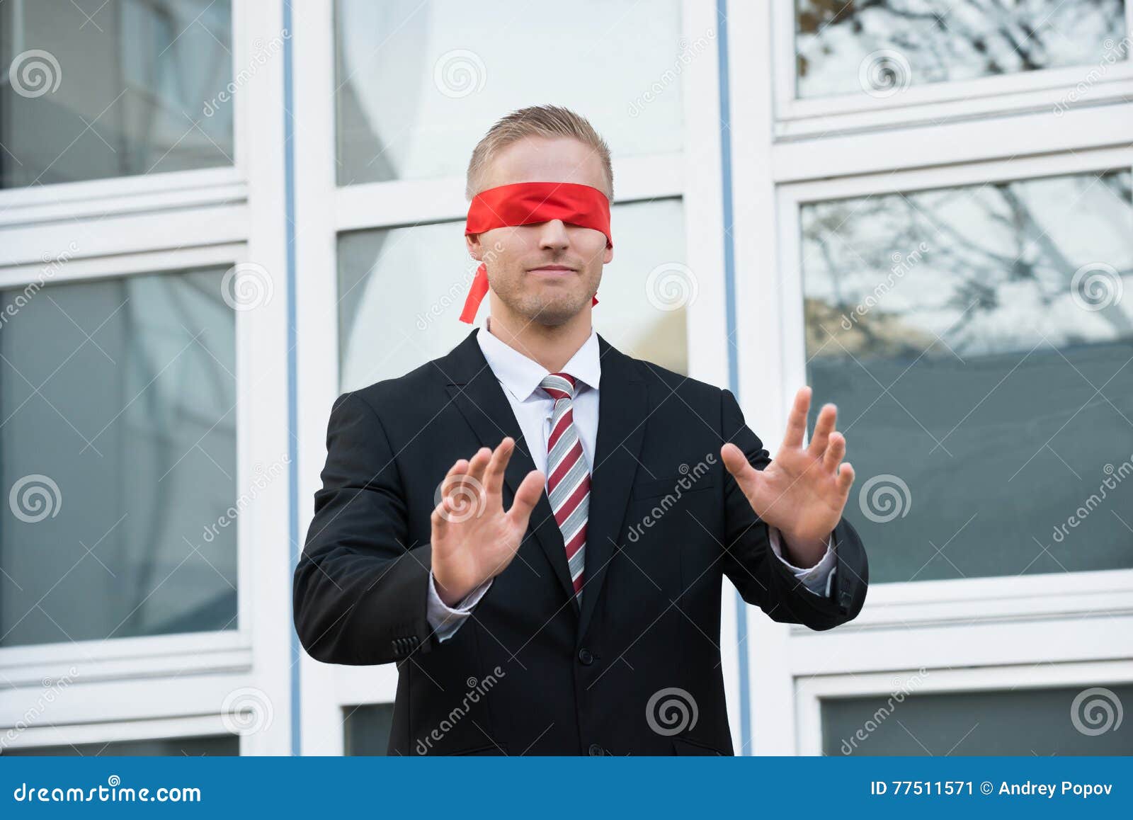 Blindfolded Businessman Standing Against Window Stock Image - Image of ...