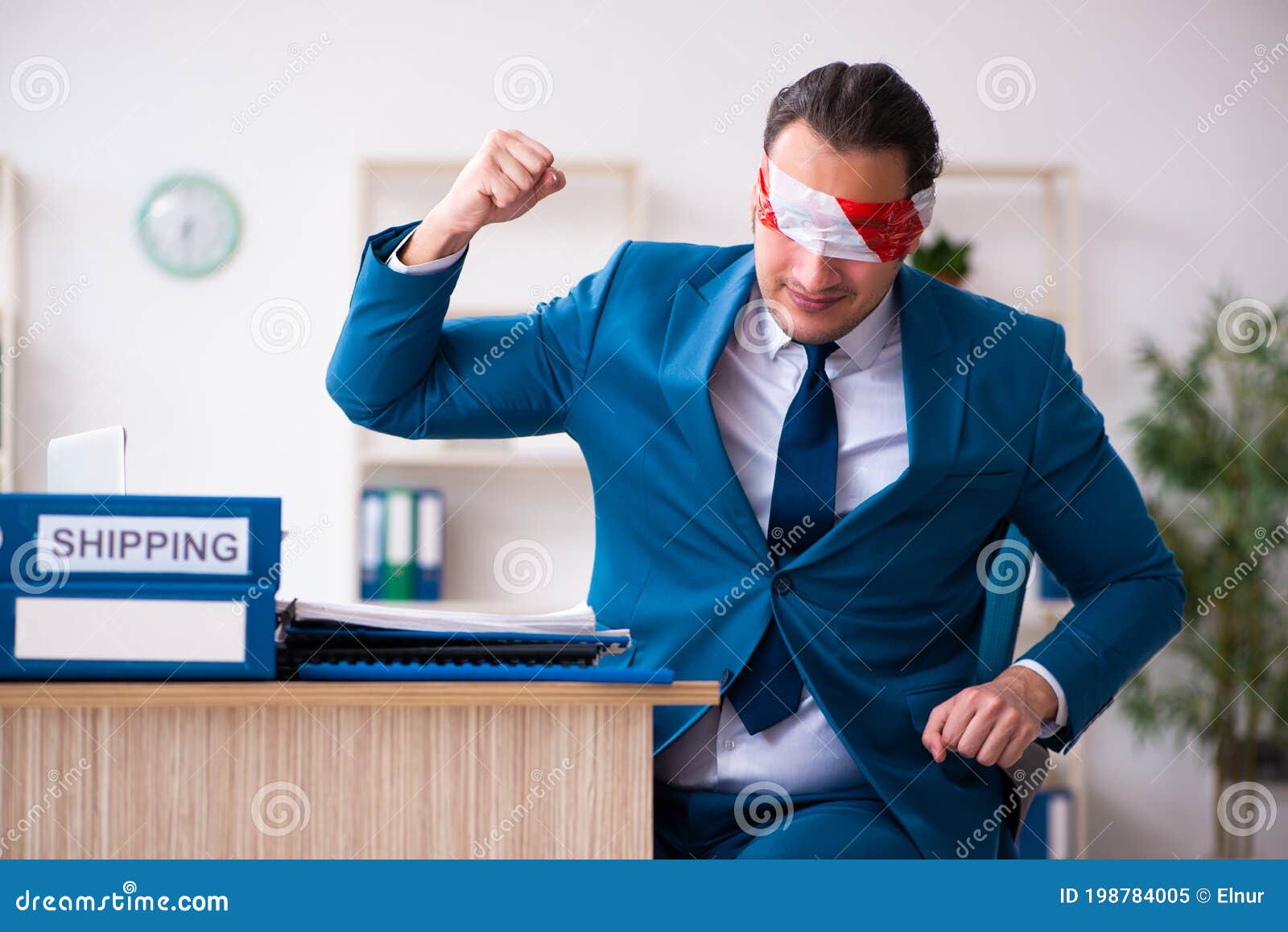 Blindfolded Male Employee Working in the Office Stock Image - Image of ...