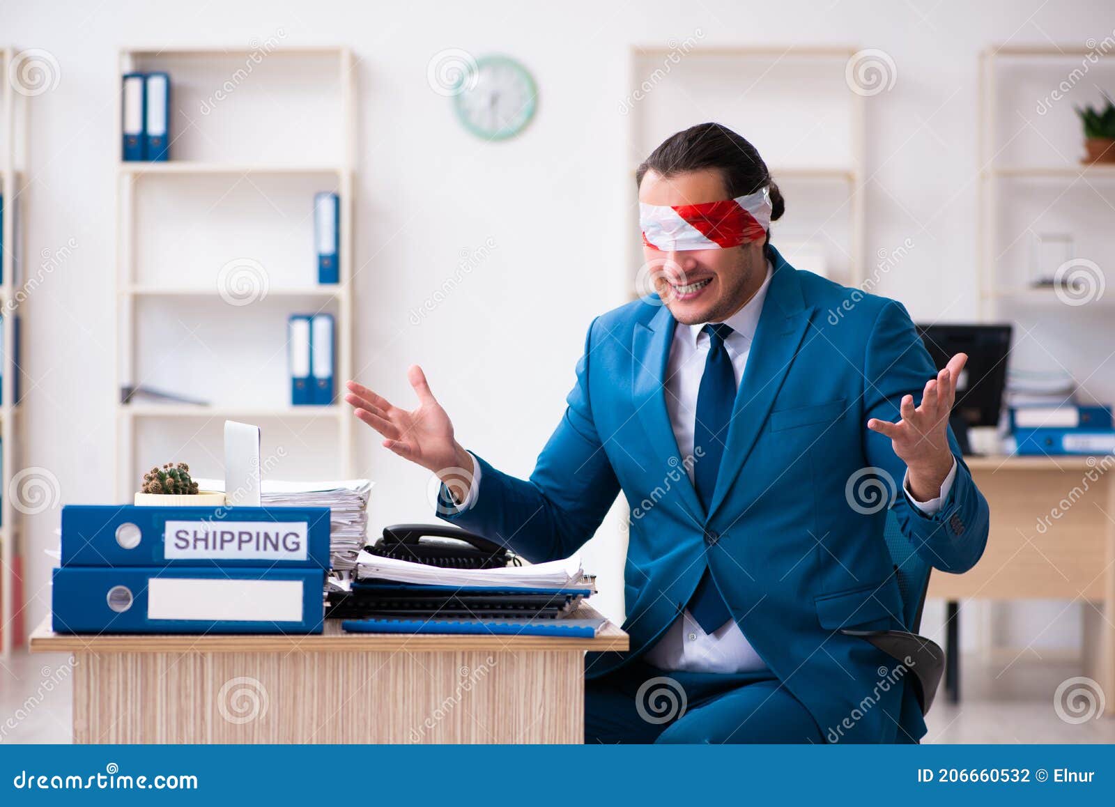 Blindfolded Male Employee Working in the Office Stock Photo - Image of ...
