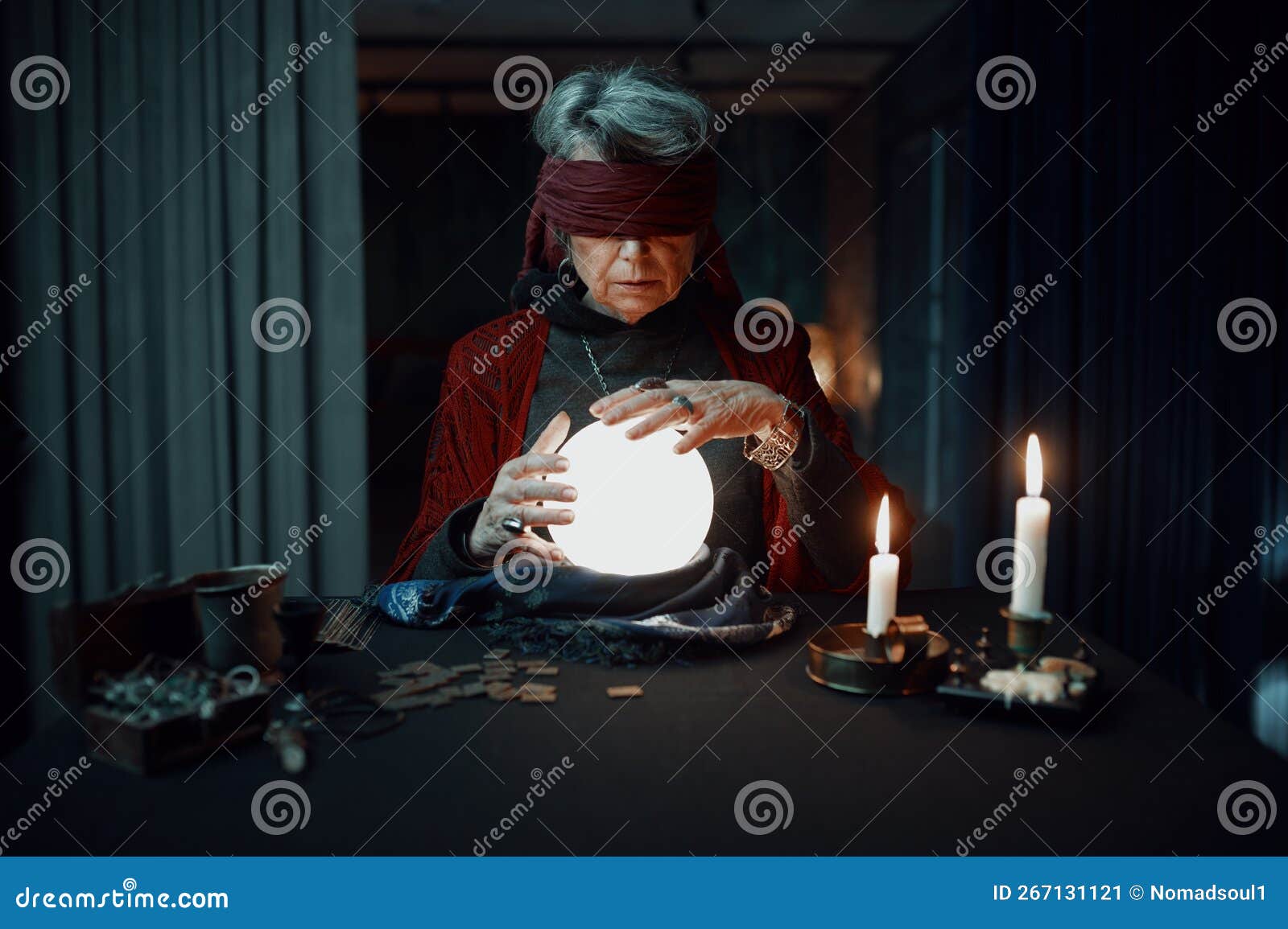 Blindfolded Fortune Teller Using Glowing Crystal Ball for Future ...