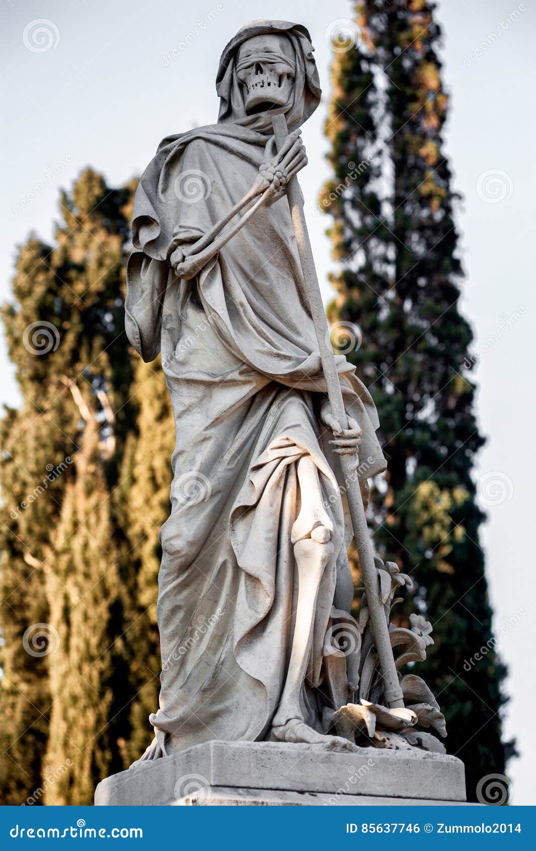 The Blindfolded Grim Reaper Death Personified Statue on a Backg Stock ...