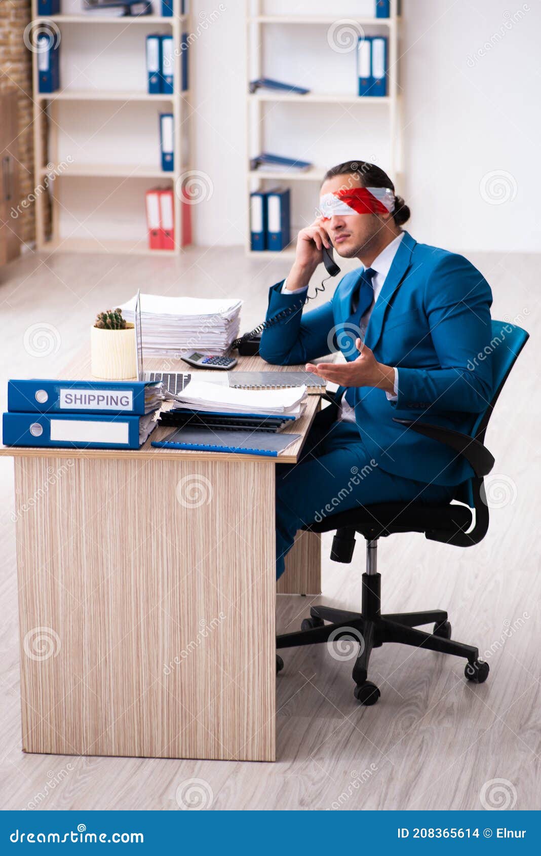 Blindfolded Male Employee Working in the Office Stock Photo - Image of ...