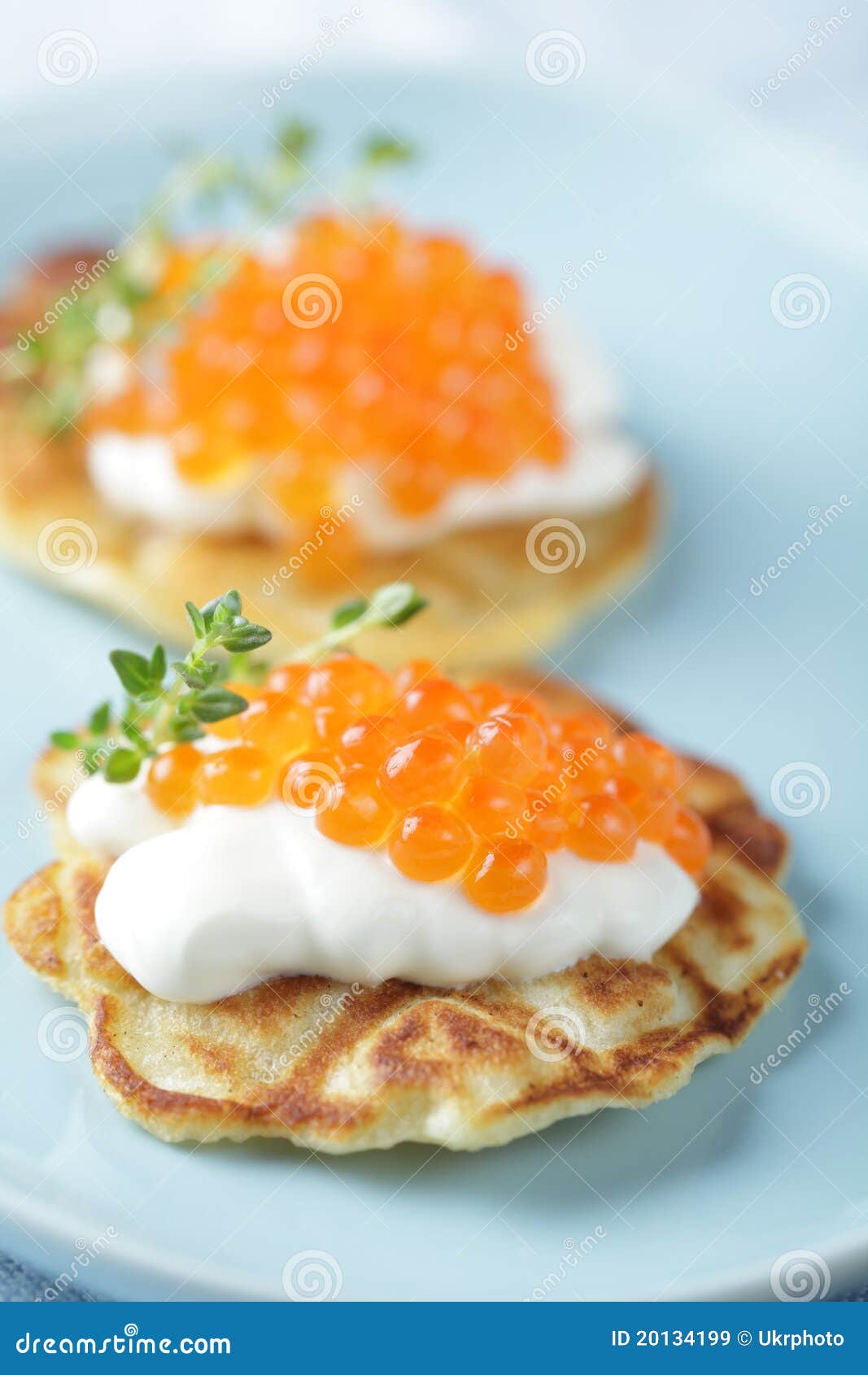 Blinis with red caviar stock image. Image of cream, green - 20134199