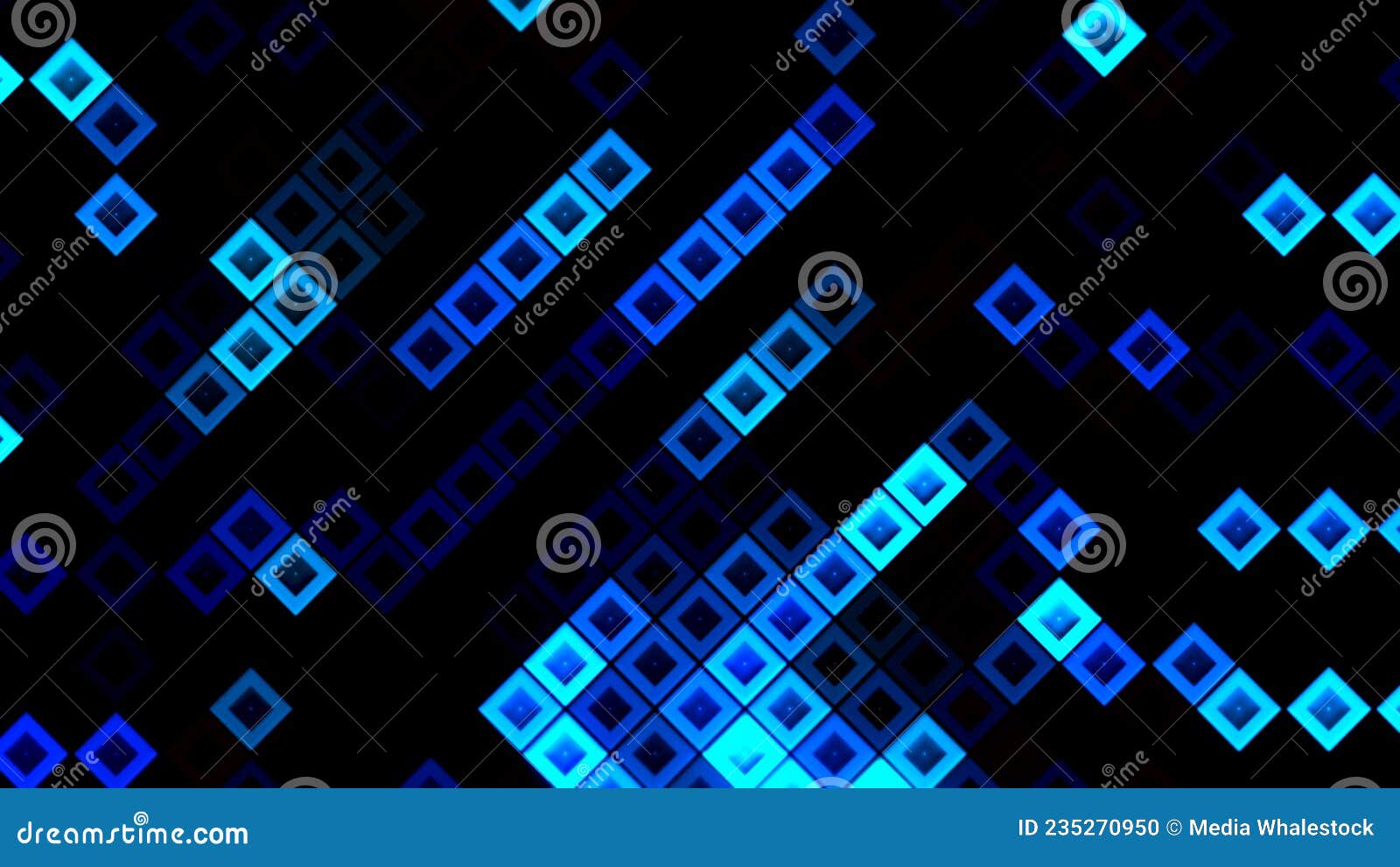 Blinking Blue Squares On Black Background, Seamless Loop. Motion ...