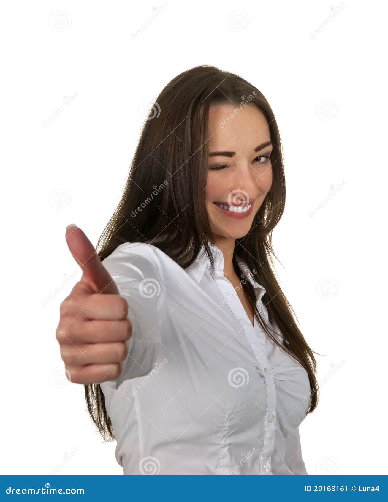Blinking Business Woman with Thump Up Stock Image - Image of ...