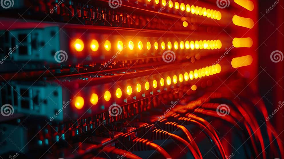Blinking LEDs in a Server Room during Late Hours, Highlighting ...