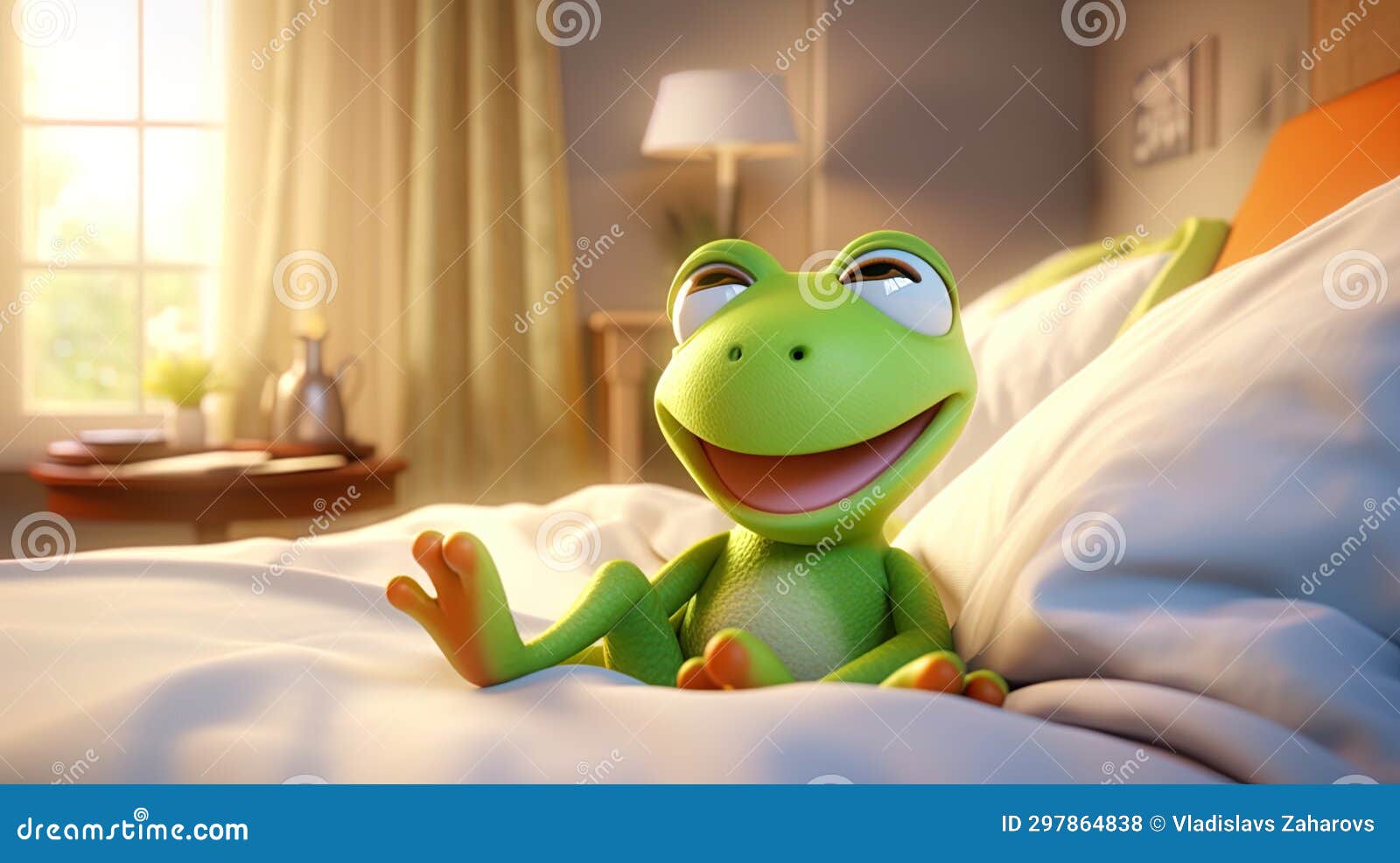 Blissful Bed Scene Frog Smiles Stock Illustration - Illustration of ...