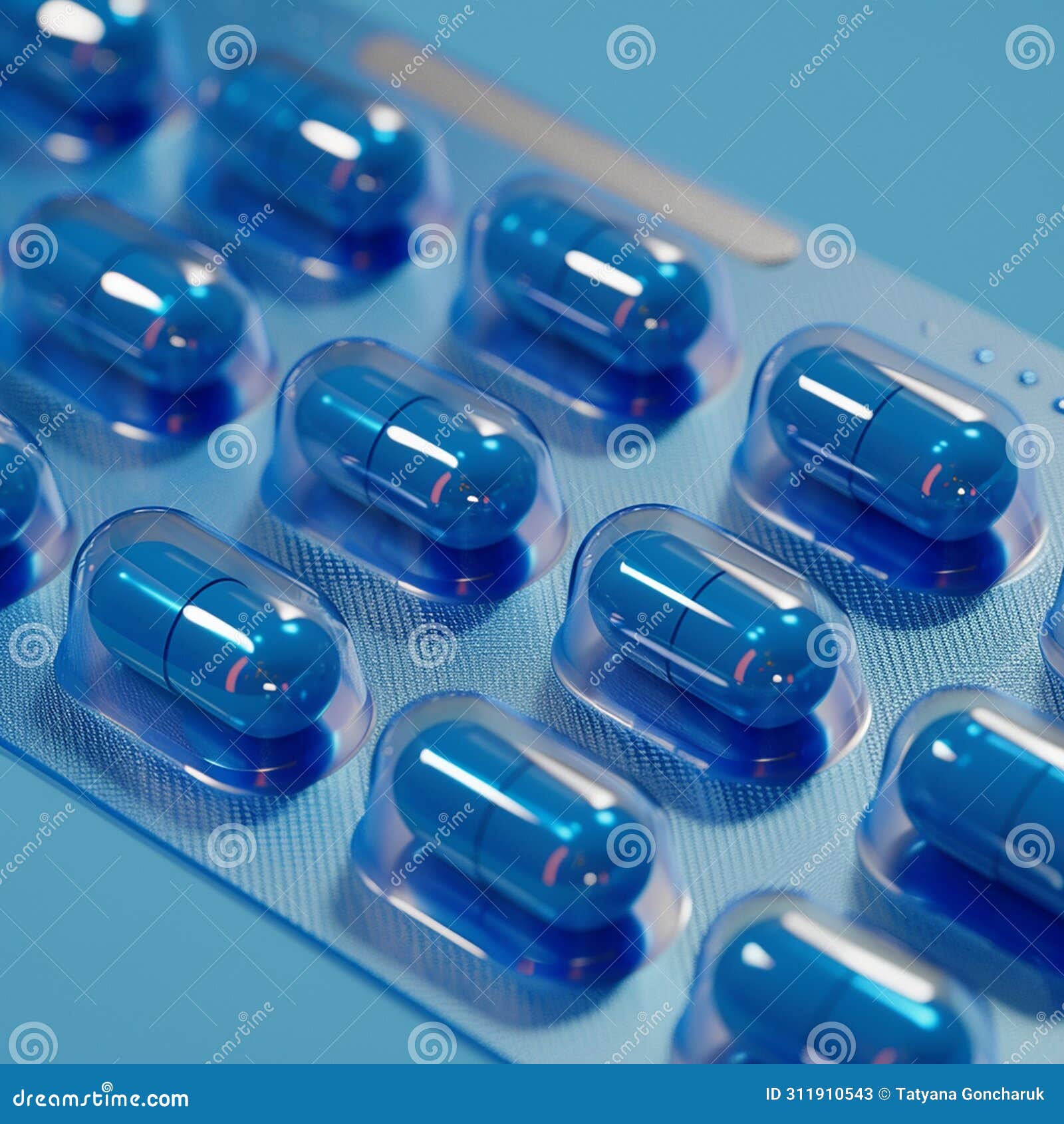 Blister with Blue Tablets in the Form of Capsules. Antidepressants in ...