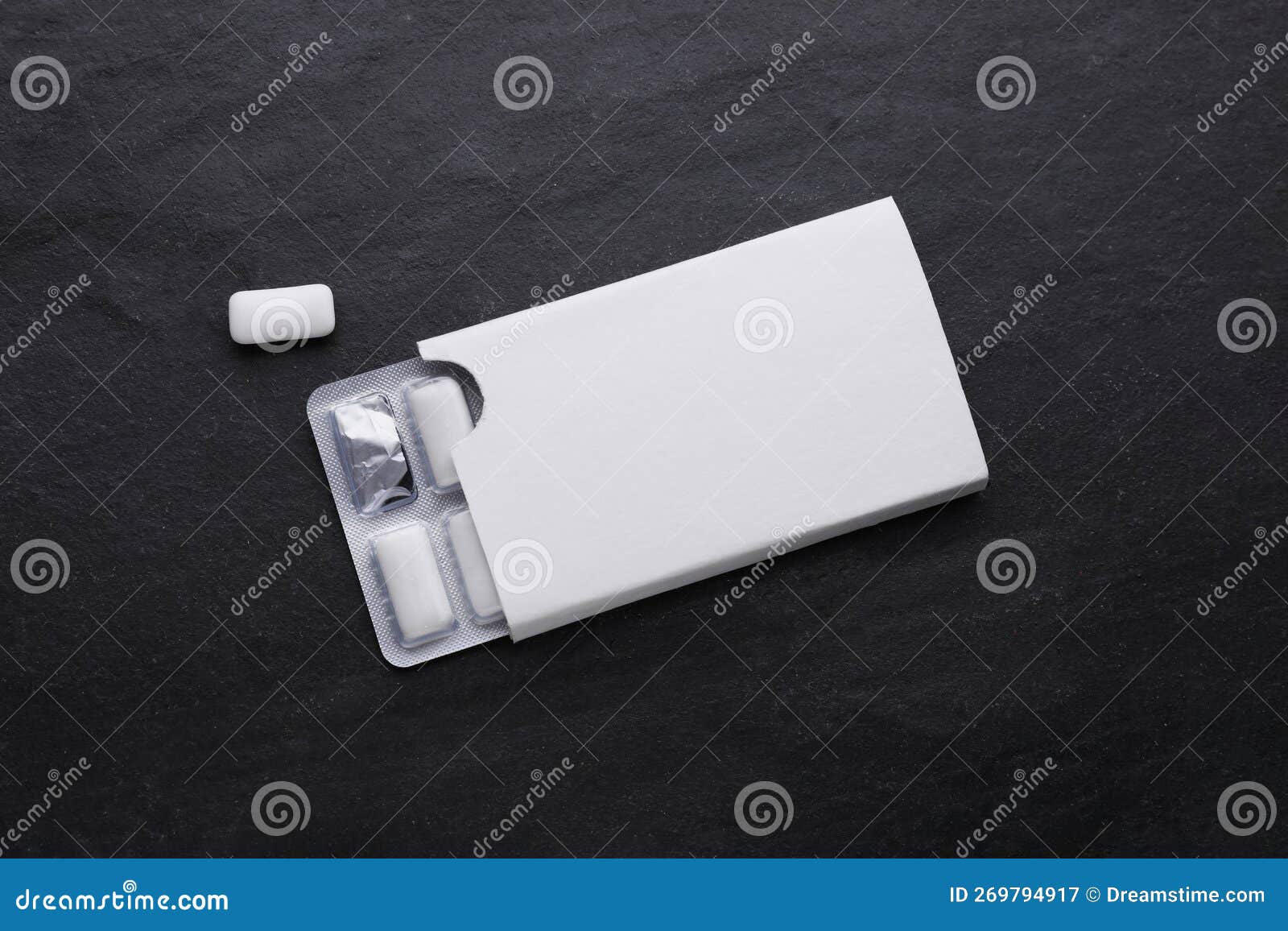 Blister with Chewing Gums on Black Table, Flat Lay Stock Image - Image ...