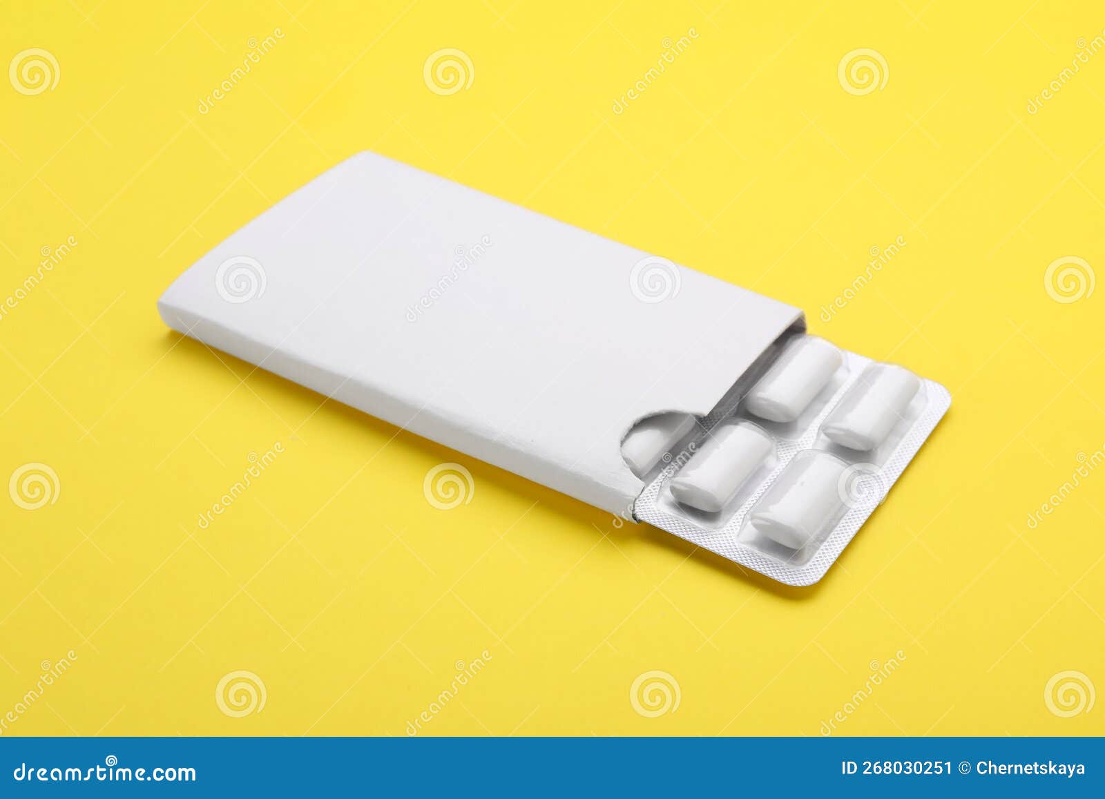 Blister with Chewing Gums on Yellow Background Stock Image - Image of ...