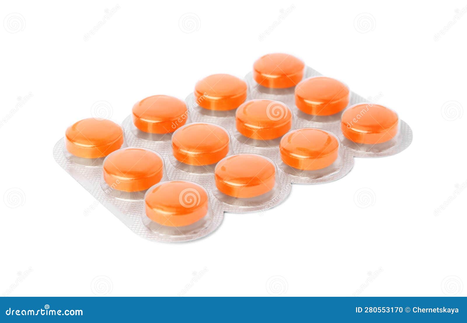 Blister with Orange Cough Drops Isolated on White Stock Photo - Image ...