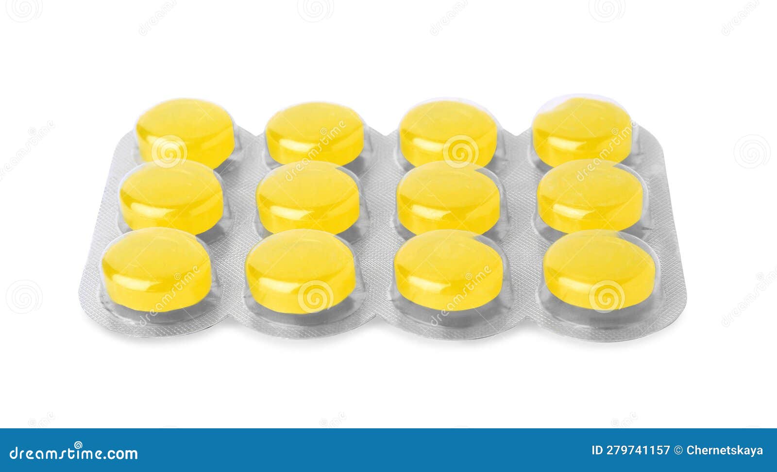 Blister with Yellow Cough Drops Isolated on White Stock Image - Image ...
