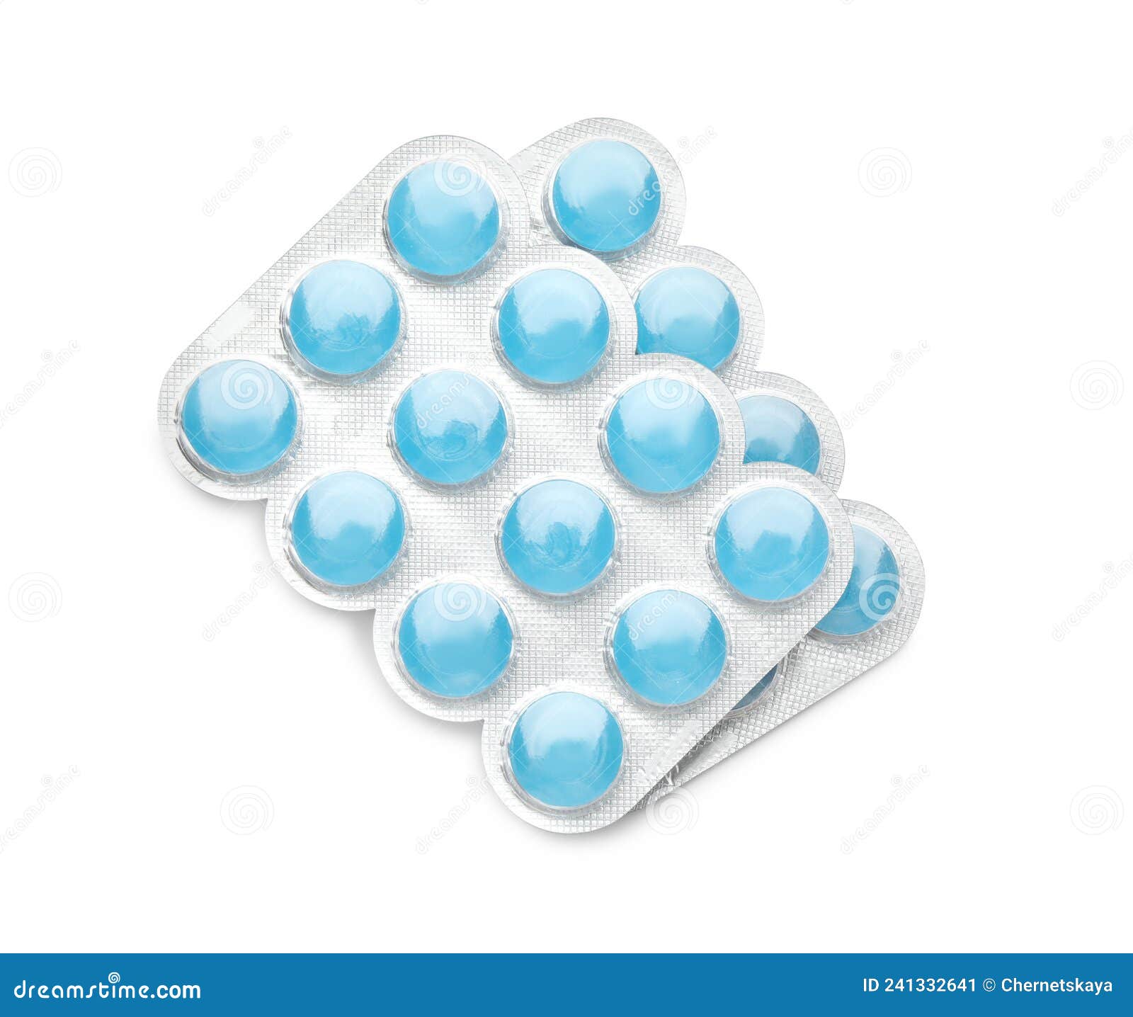 Blisters with Blue Cough Drops on White Background, Top View Stock ...