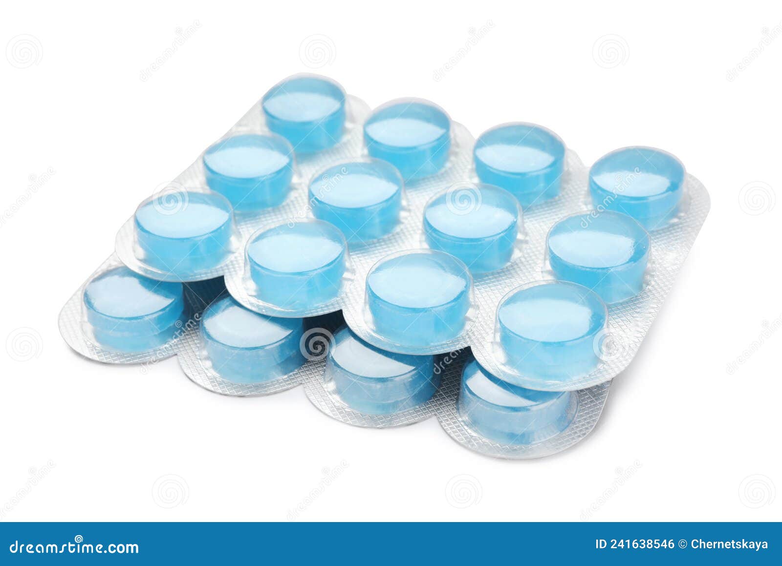 Blisters with Blue Cough Drops on White Background Stock Photo - Image ...