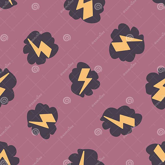 Seamless Pattern with Lightning Bolt and Cloud. Vector Illustration ...