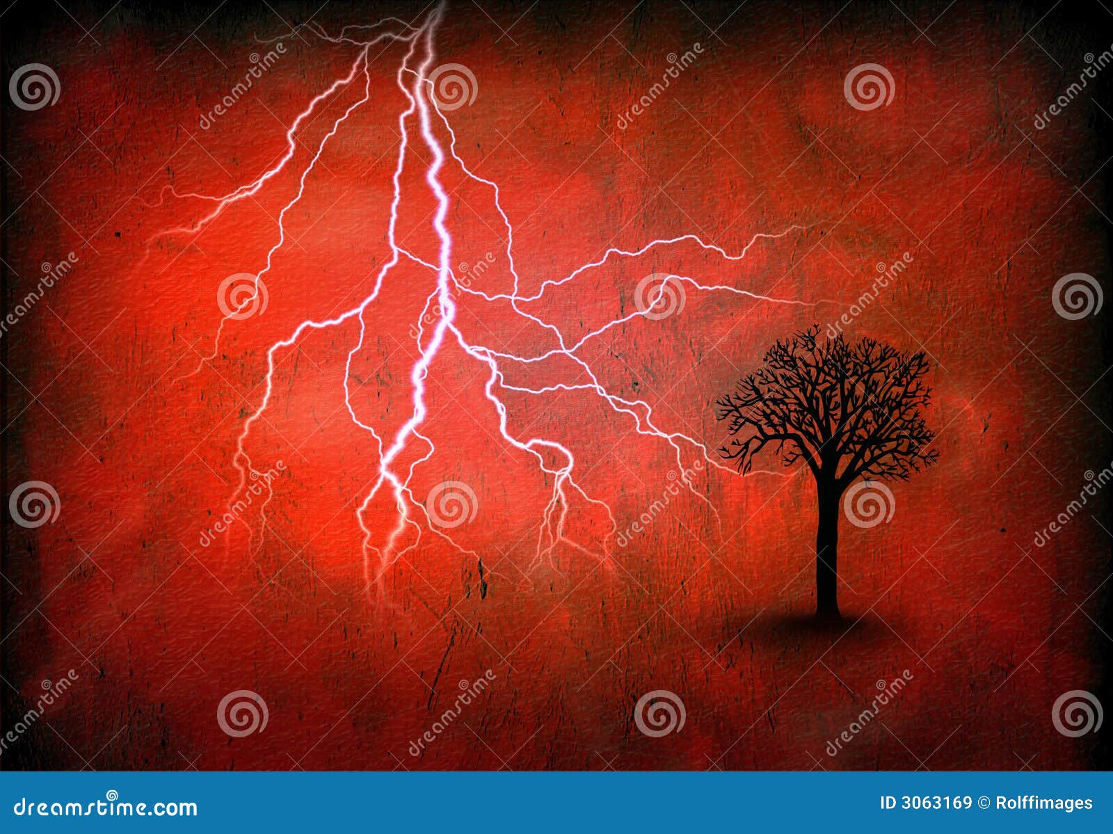 Blitz und Baum auf Rot stock abbildung. Illustration von landschaft ...