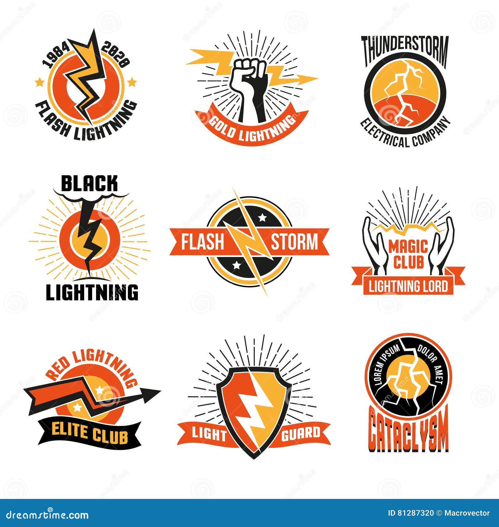 Blixt Logo Emblem Set vektor illustrationer. Illustration av plant ...