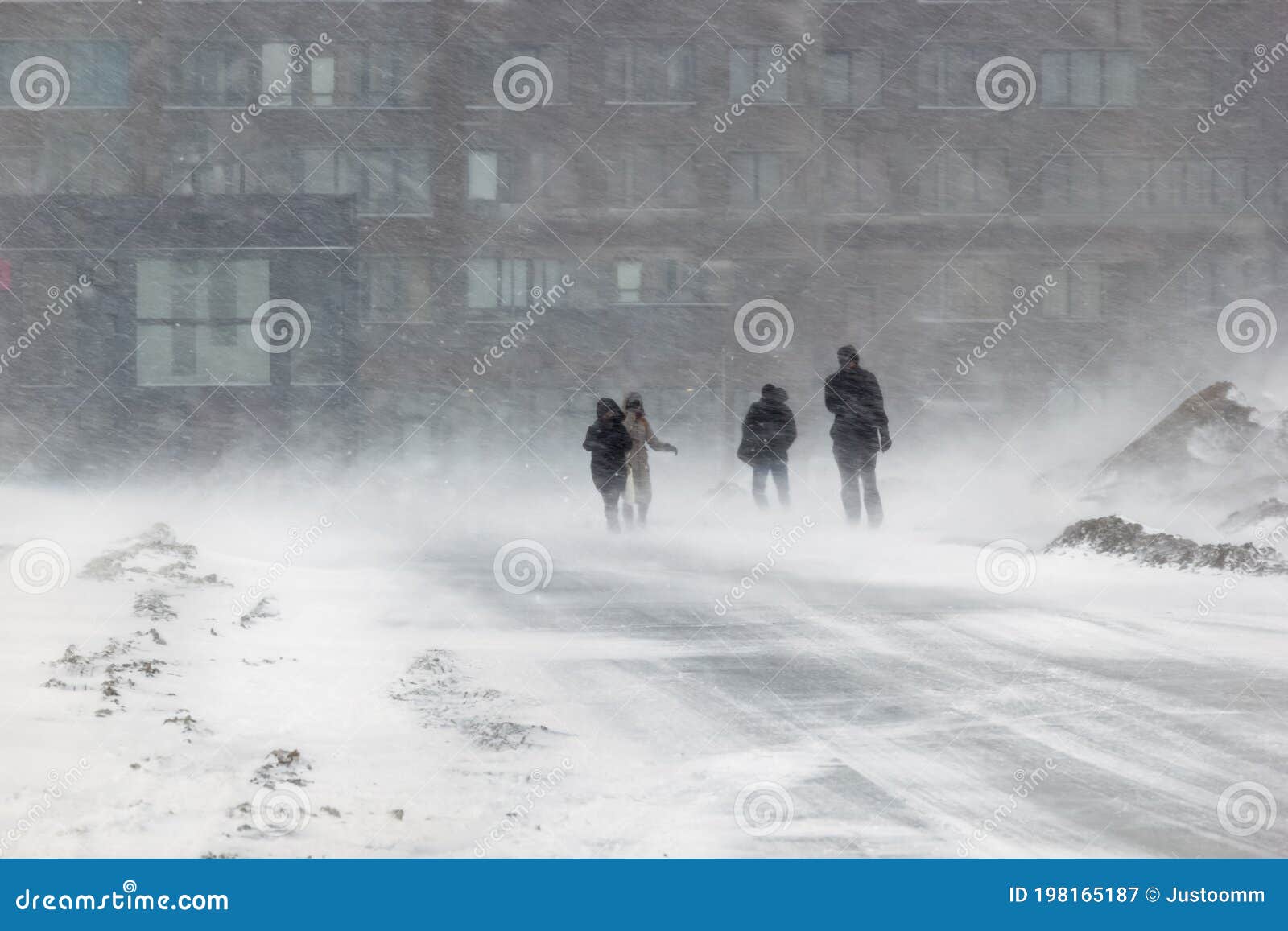 Blizzard Bad Weather Snow and Strong Wind in the City Selective Focus ...