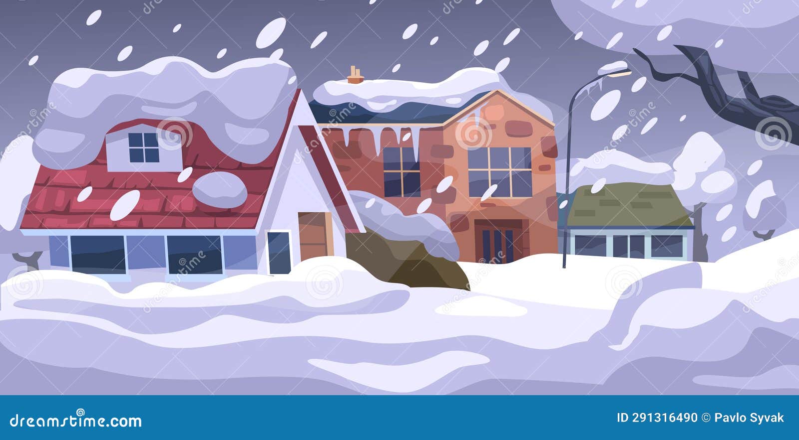 Blizzard in Countryside Area. Severe Natural Disaster with Heavy ...