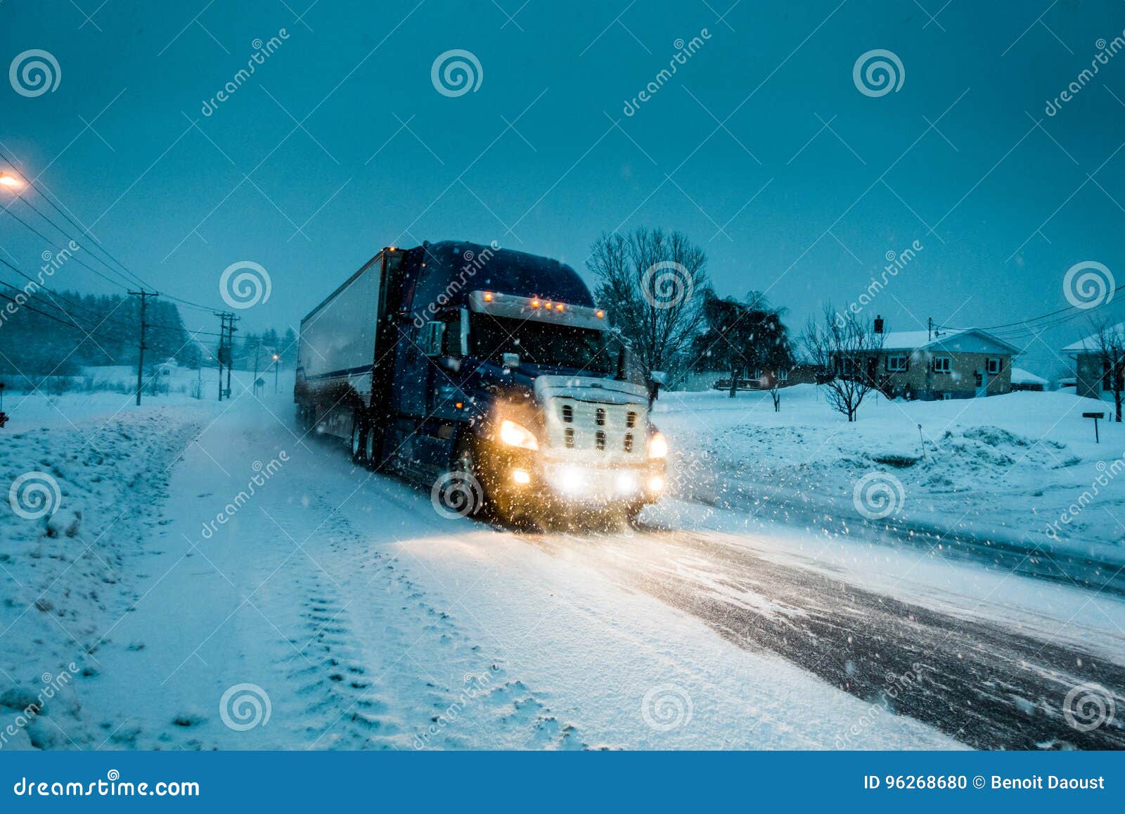 Blizzard on the Road during a Cold Winter Evening in Canada Stock Photo ...