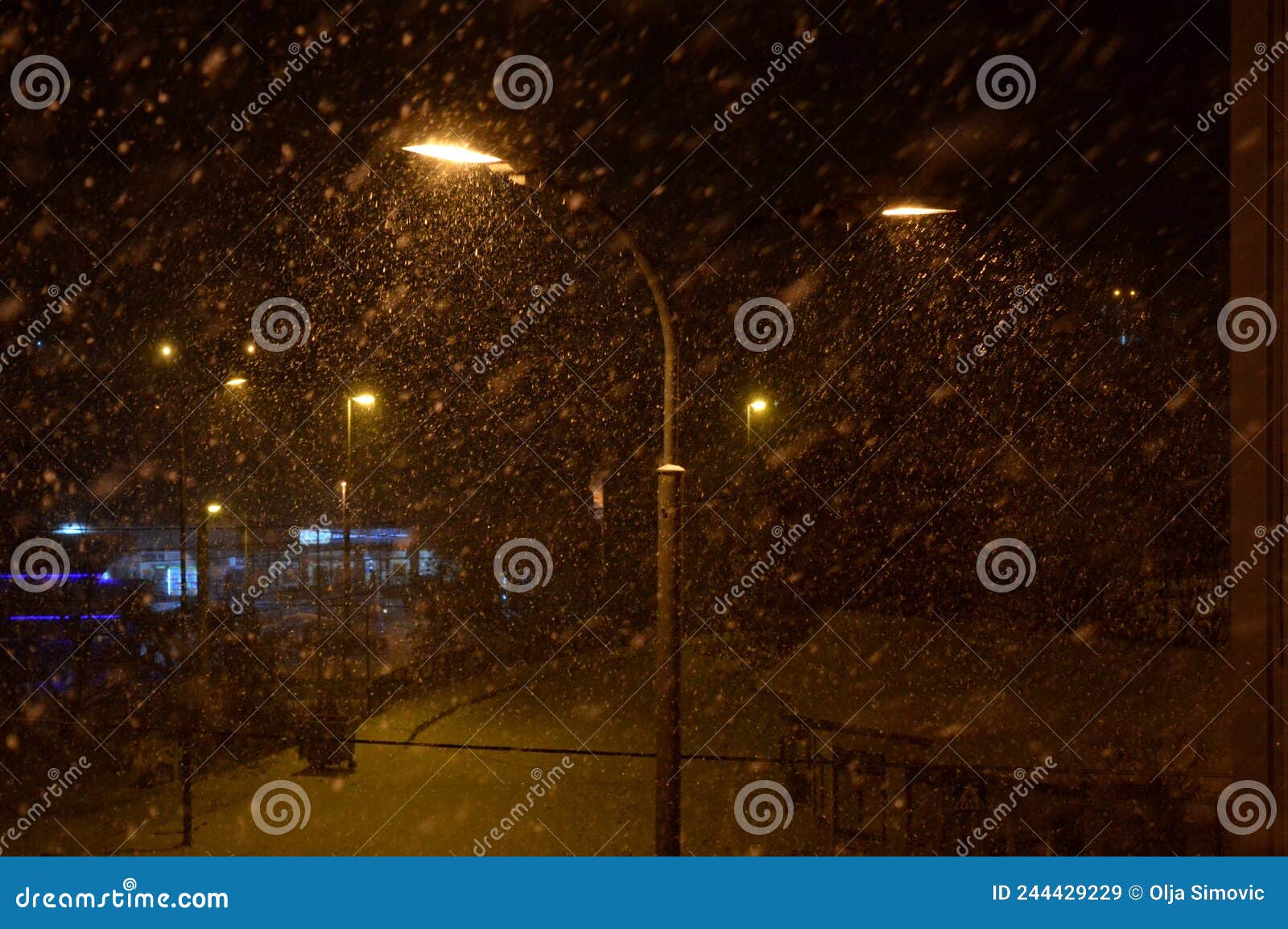 Blizzard in Winter at Night Stock Image - Image of lamp, color: 244429229