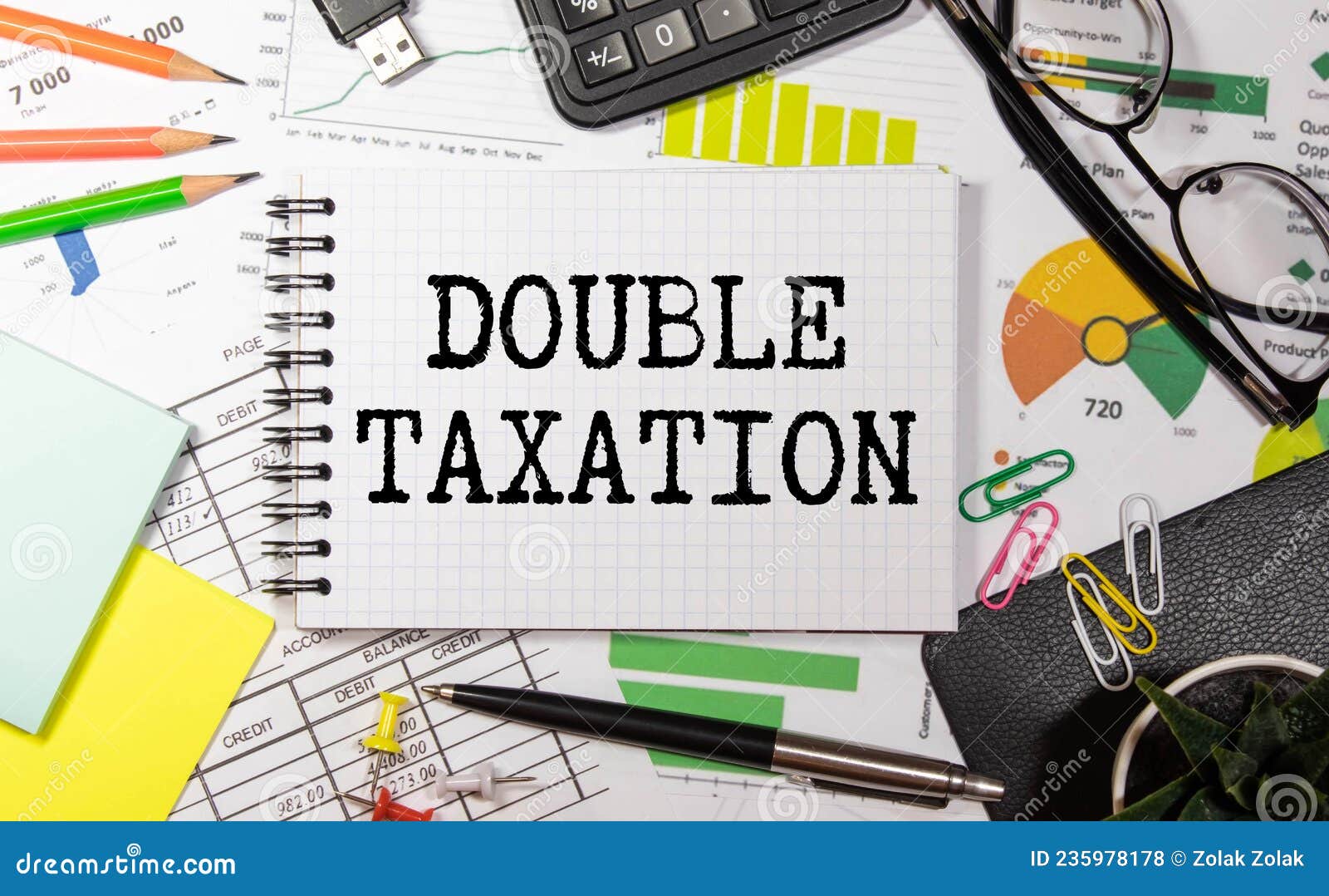 Bloc-notes Avec Texte Double Imposition. Diagramme Et Fond Blanc Photo ...