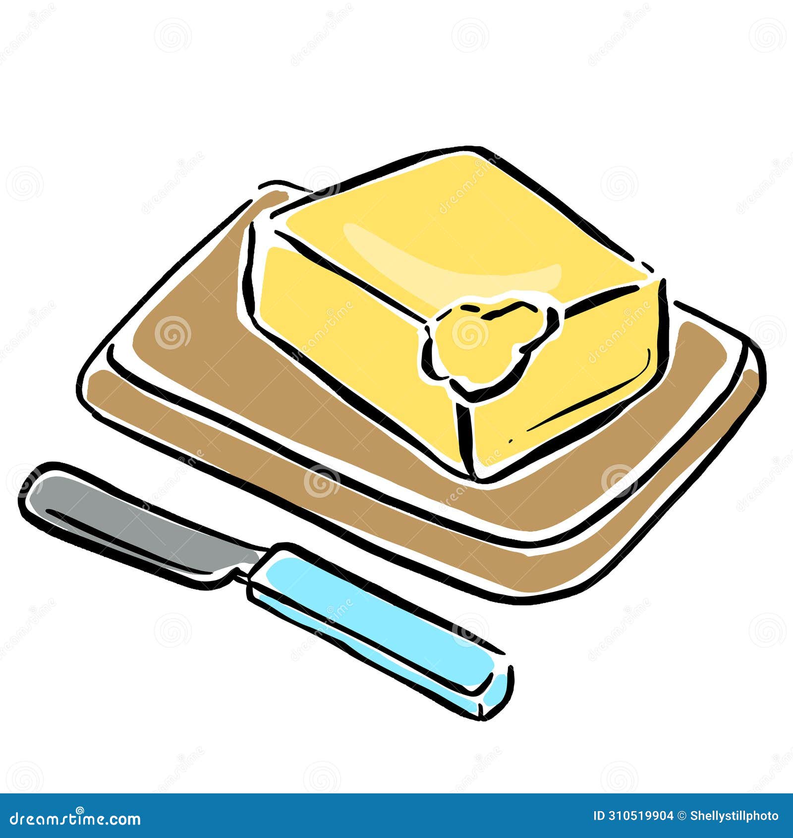 A Block of Butter on a Butter Stand and Knife Cartoon Illustration ...