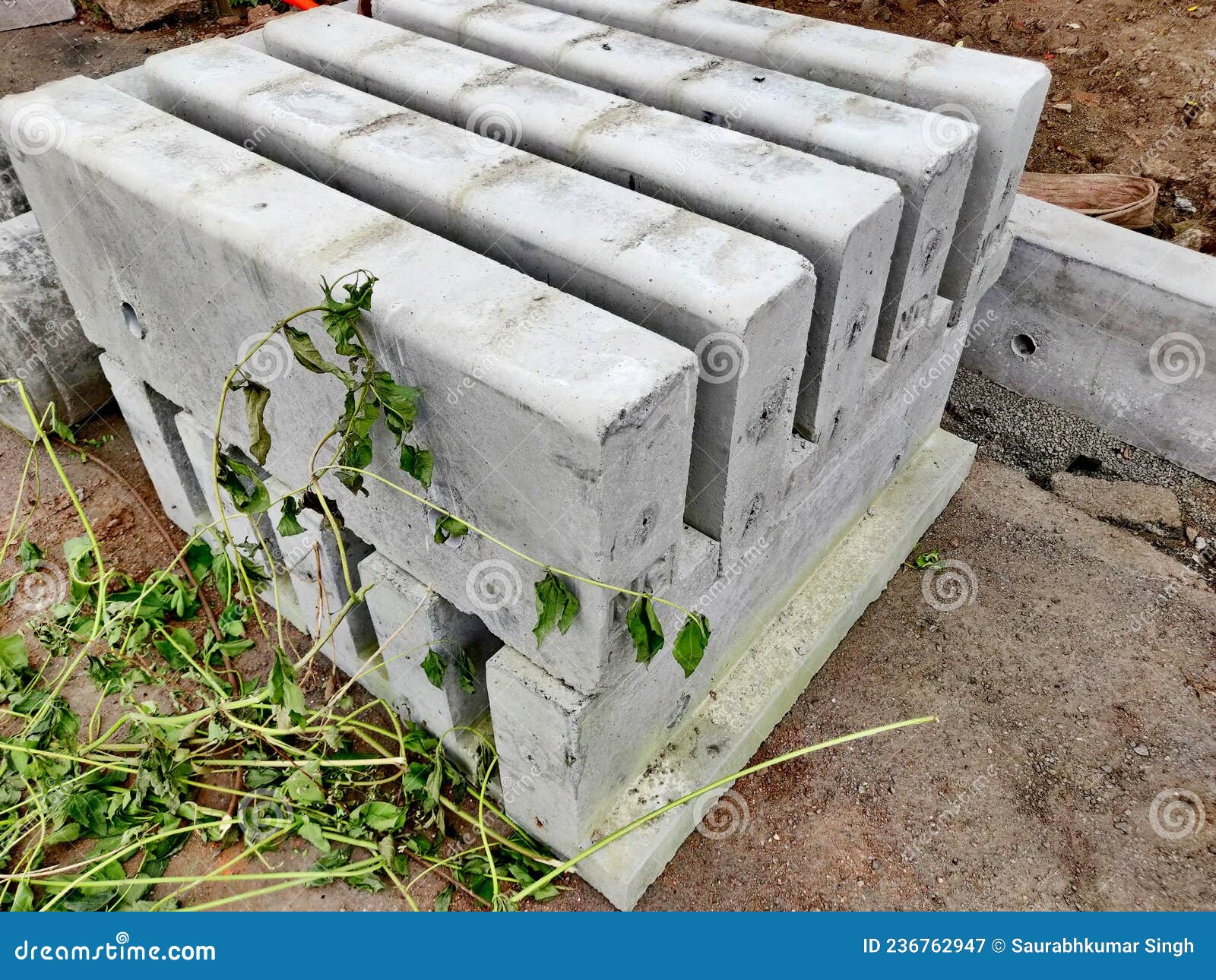 Block of Cement Parts Built from Mold for Creating Footpath Border ...