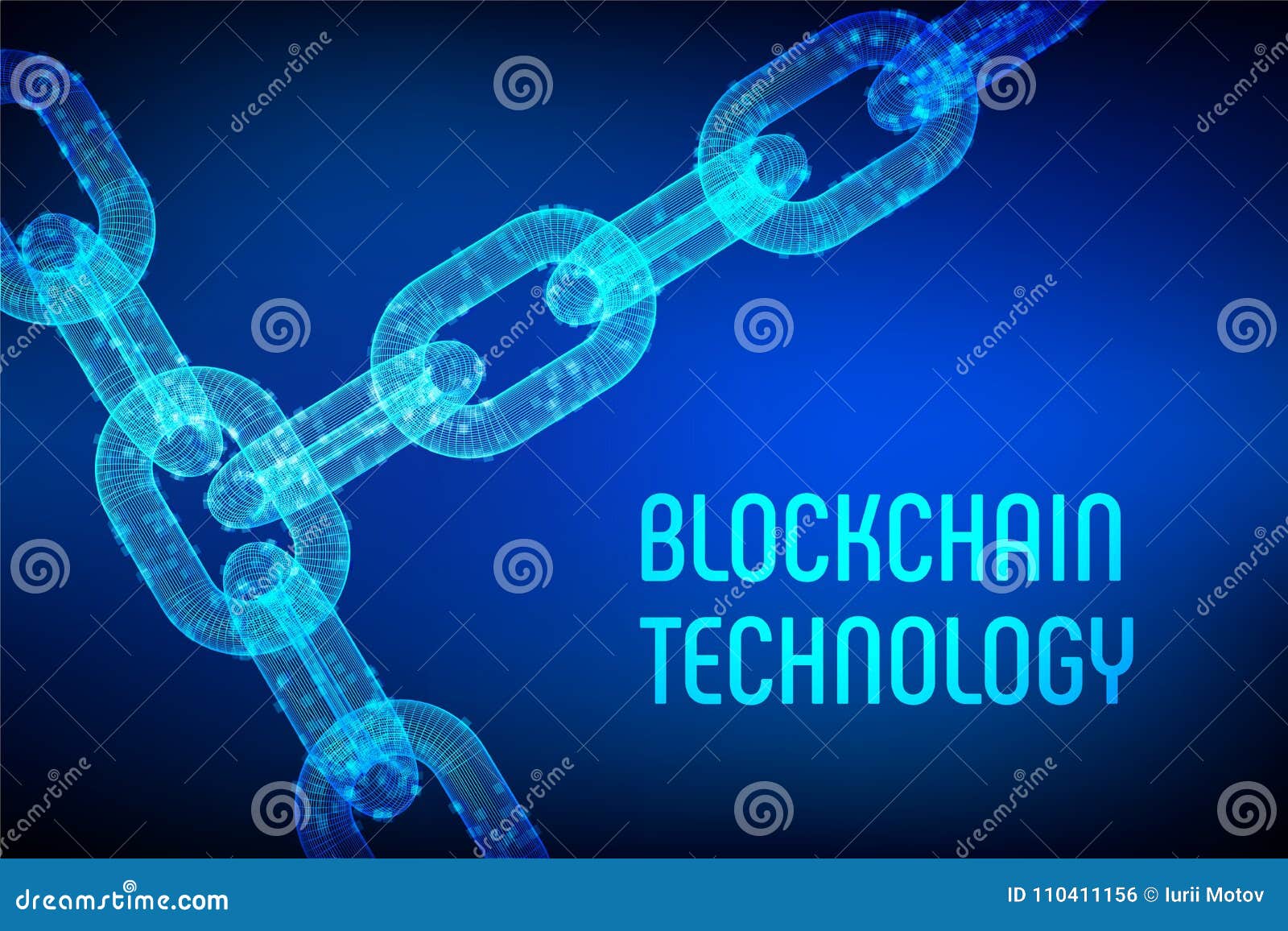 Block Chain. Crypto Currency. Blockchain Concept. 3D Wireframe Chain ...