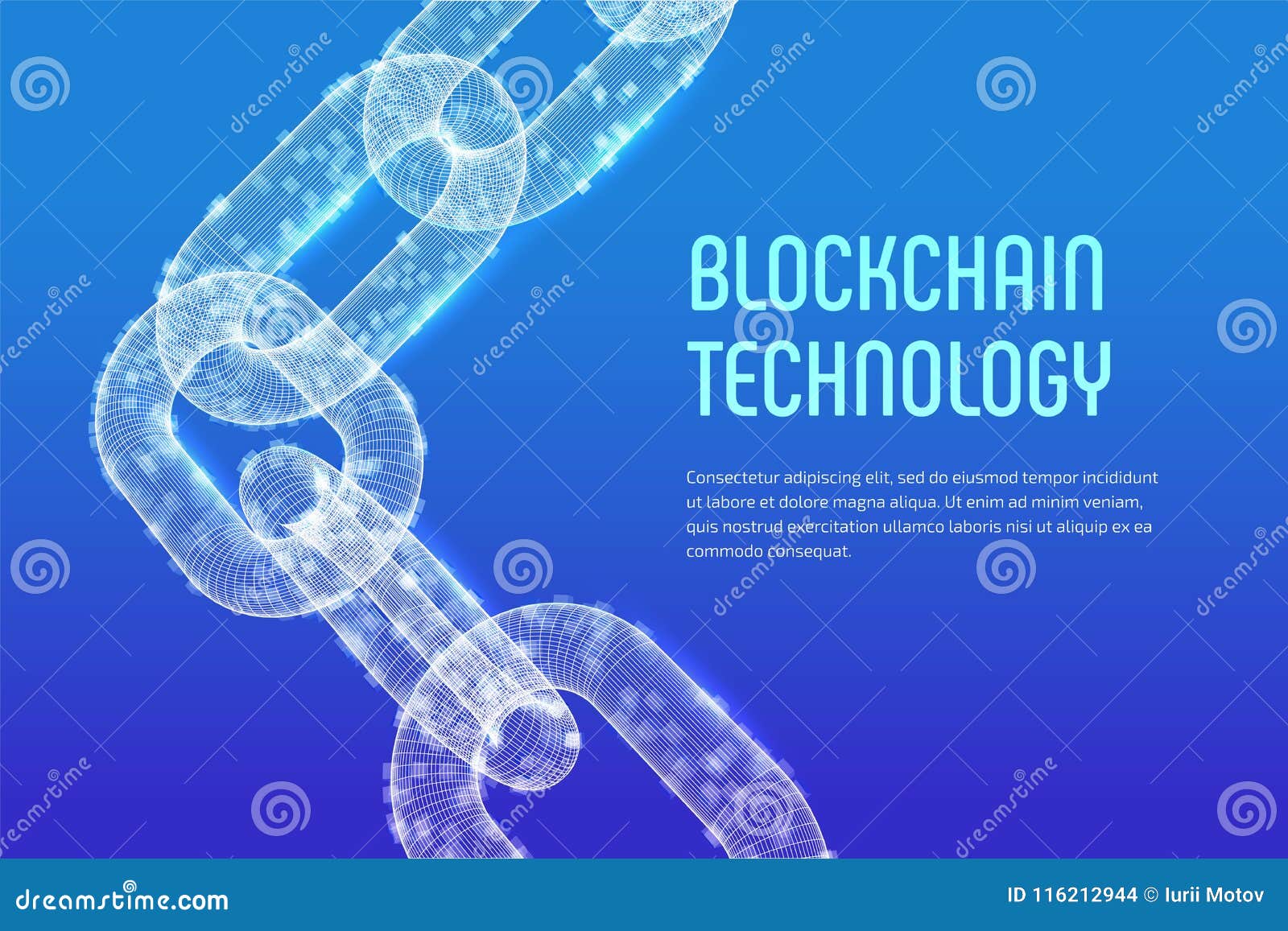 Block Chain. Crypto Currency. Blockchain Concept. 3D Wireframe Chain ...