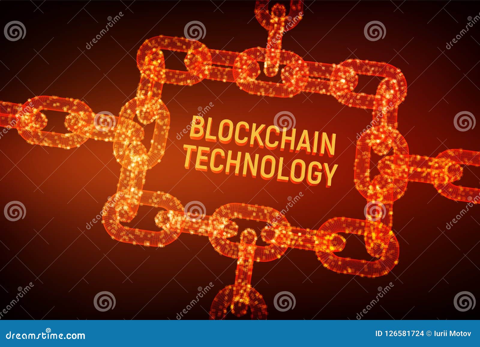 Block Chain. Crypto Currency. Blockchain Concept. 3D Wireframe Chain ...