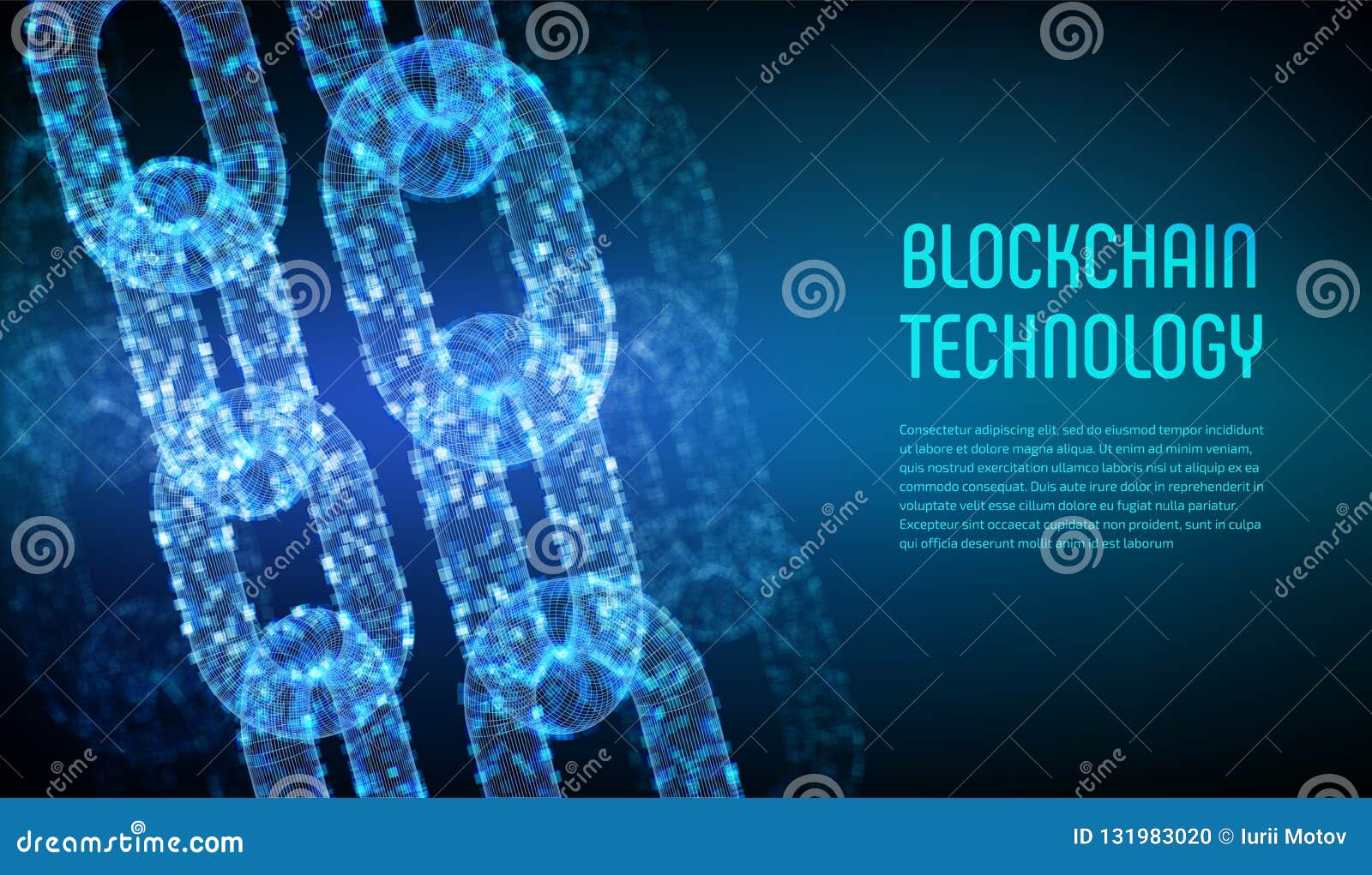 Block Chain. Crypto Currency. Blockchain Concept. 3D Wireframe Chain ...