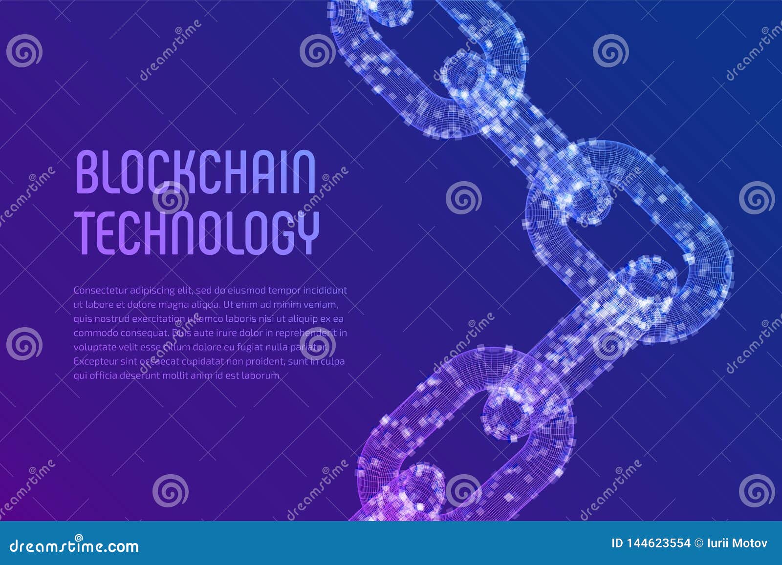 Block Chain. Crypto Currency. Blockchain Concept. 3D Wireframe Chain ...