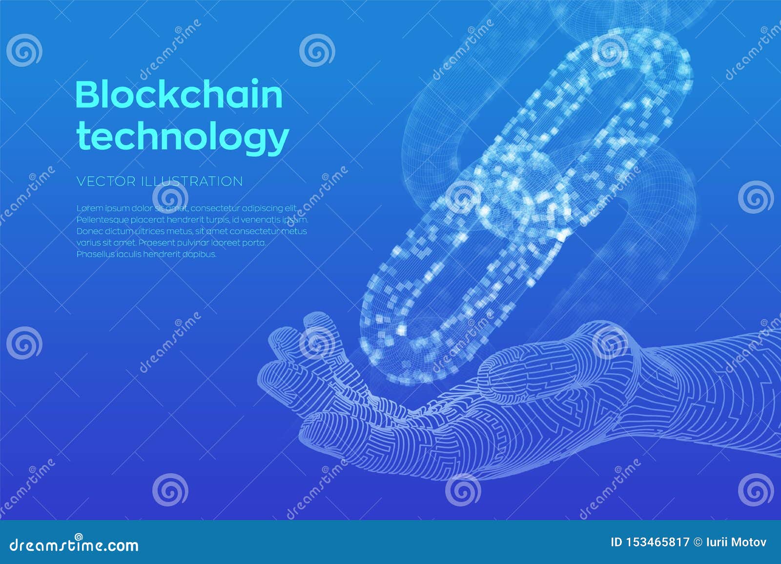 Block Chain. Crypto Currency. Blockchain Concept. 3D Wireframe Chain ...