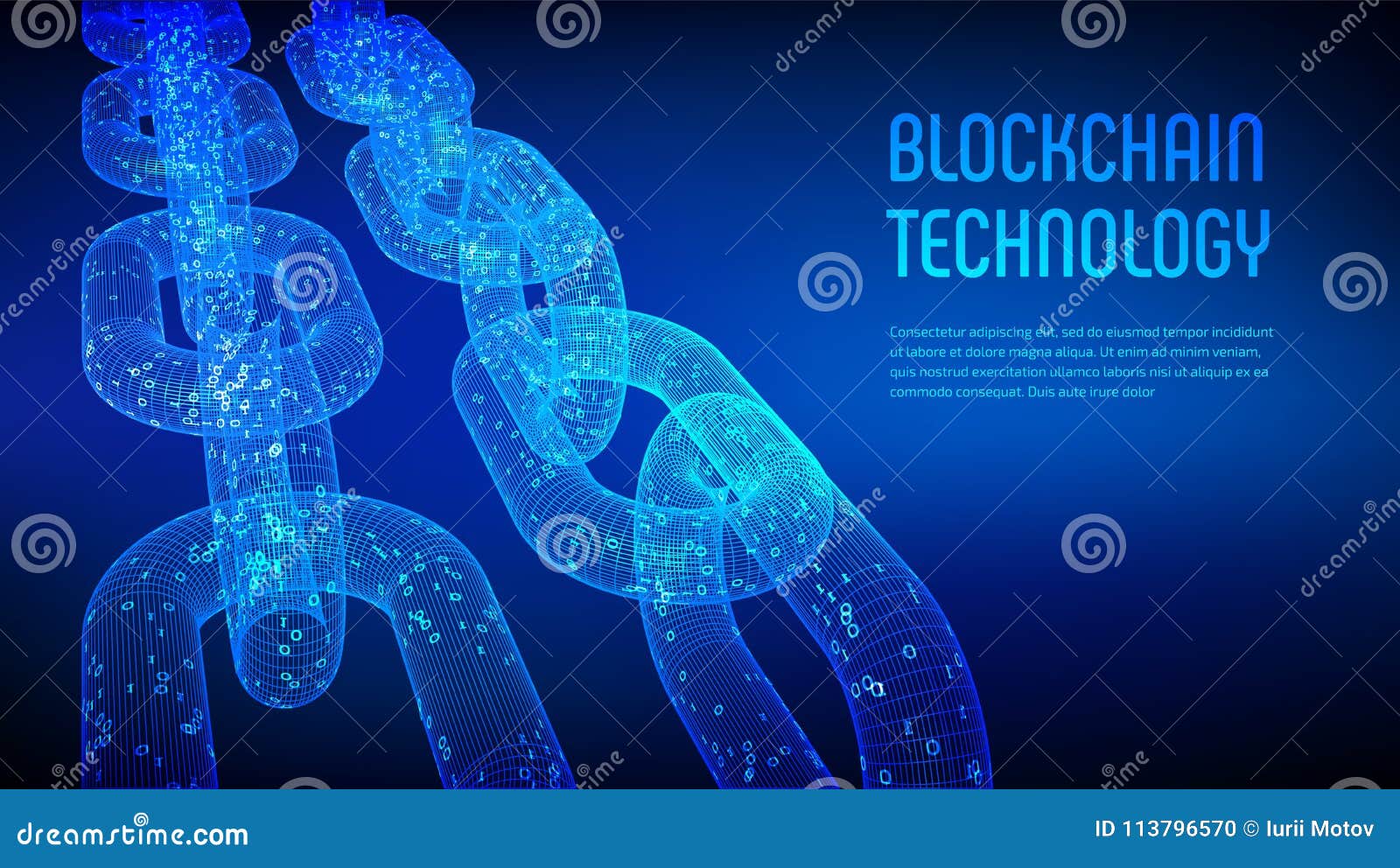 Block Chain. Crypto Currency. Blockchain Concept. 3D Wireframe Chain ...