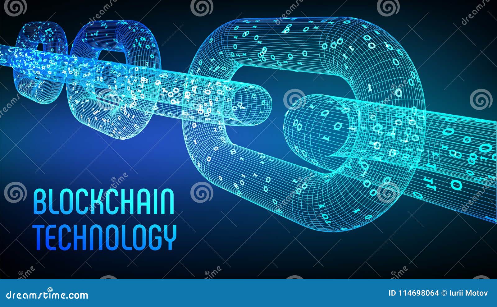 Block Chain. Crypto Currency. Blockchain Concept. 3D Wireframe Chain ...