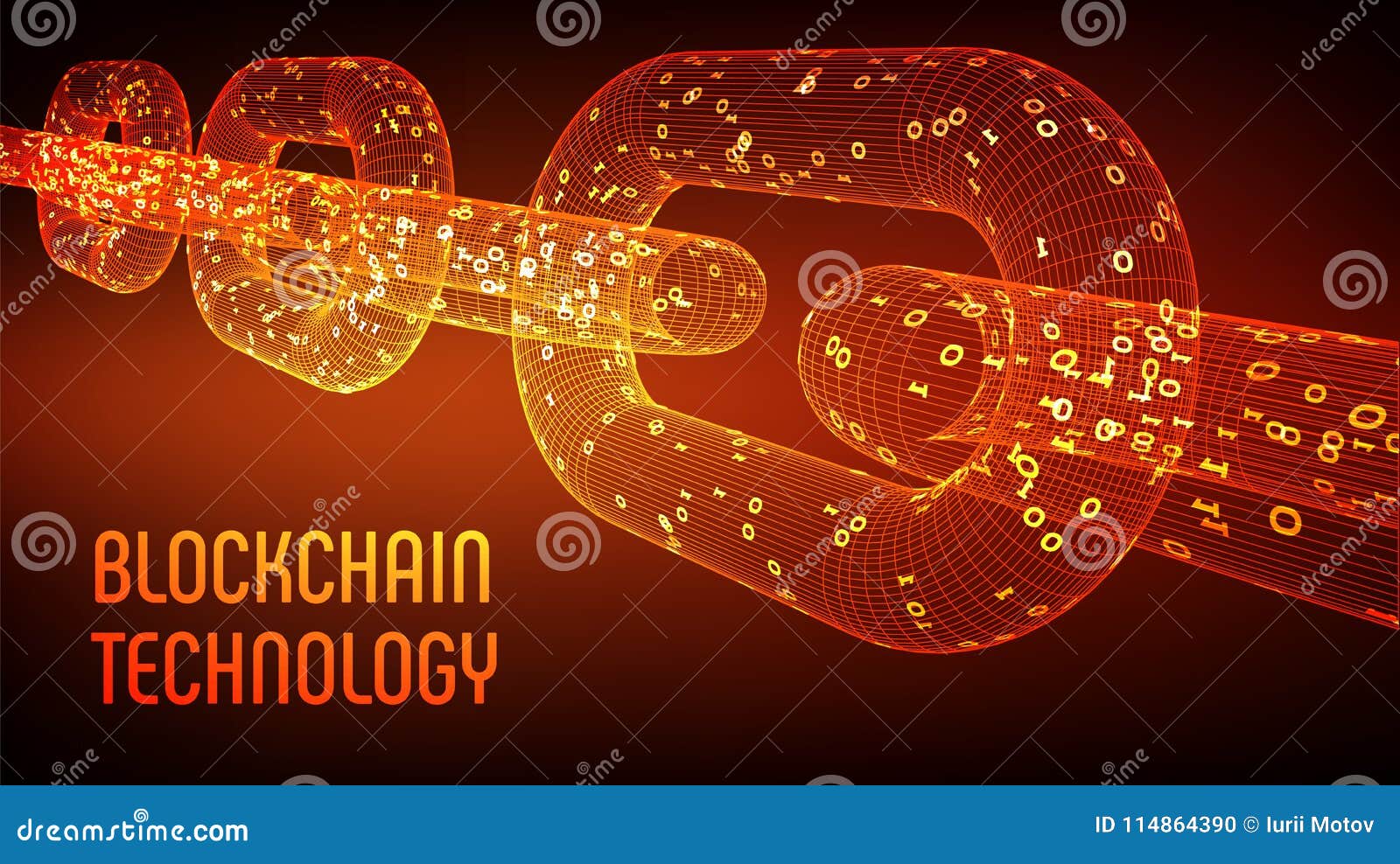 Block Chain. Crypto Currency. Blockchain Concept. 3D Wireframe Chain ...