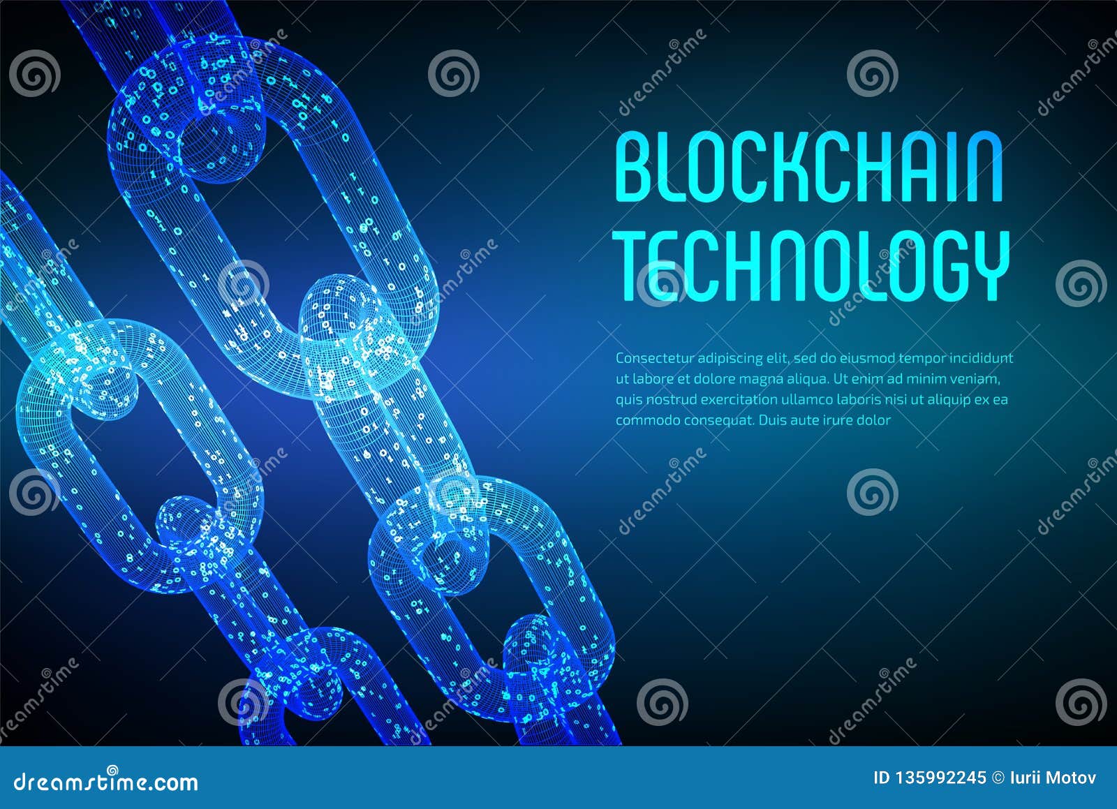 Block Chain. Crypto Currency. Blockchain Concept. 3D Wireframe Chain ...