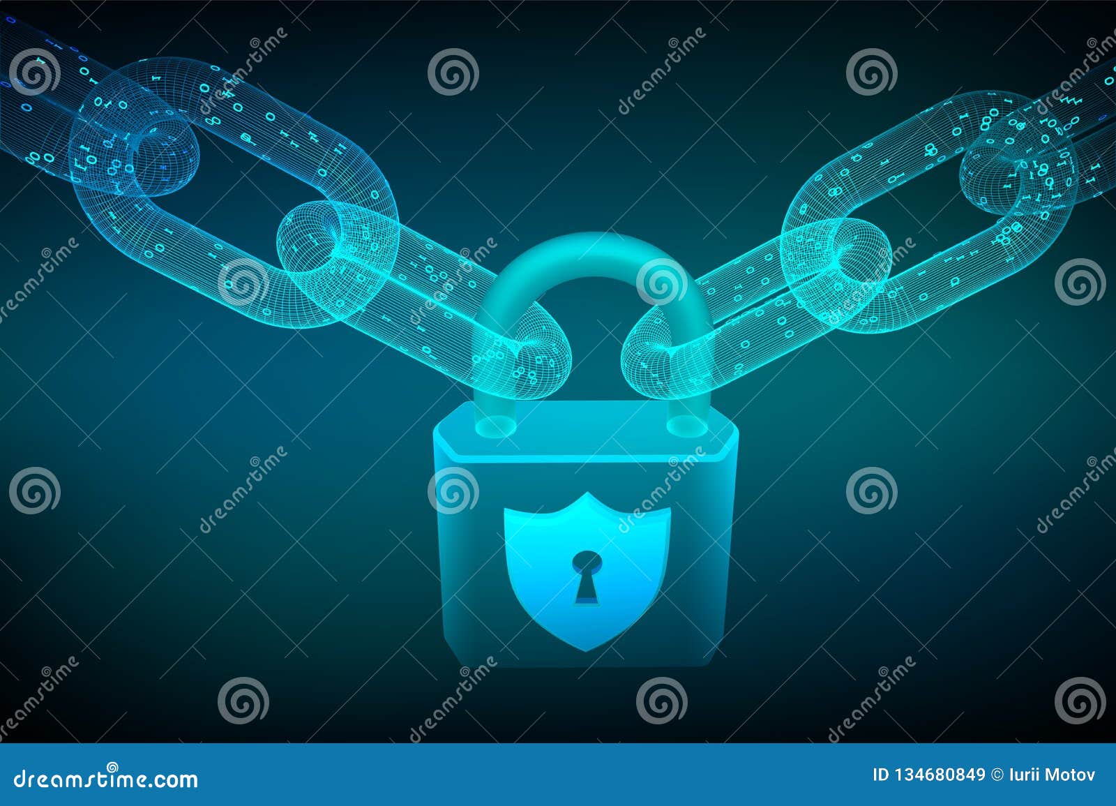 Block Chain. Lock. Cyber Security, Safe, Privacy or Other Concept. 3D ...