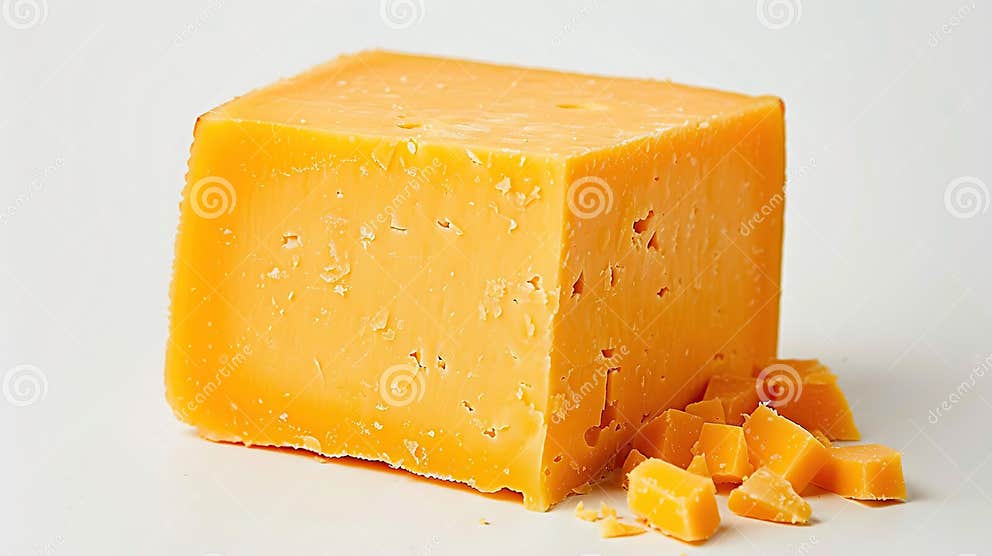 Block of Cheddar Cheese Over White. Generative Ai Stock Illustration ...
