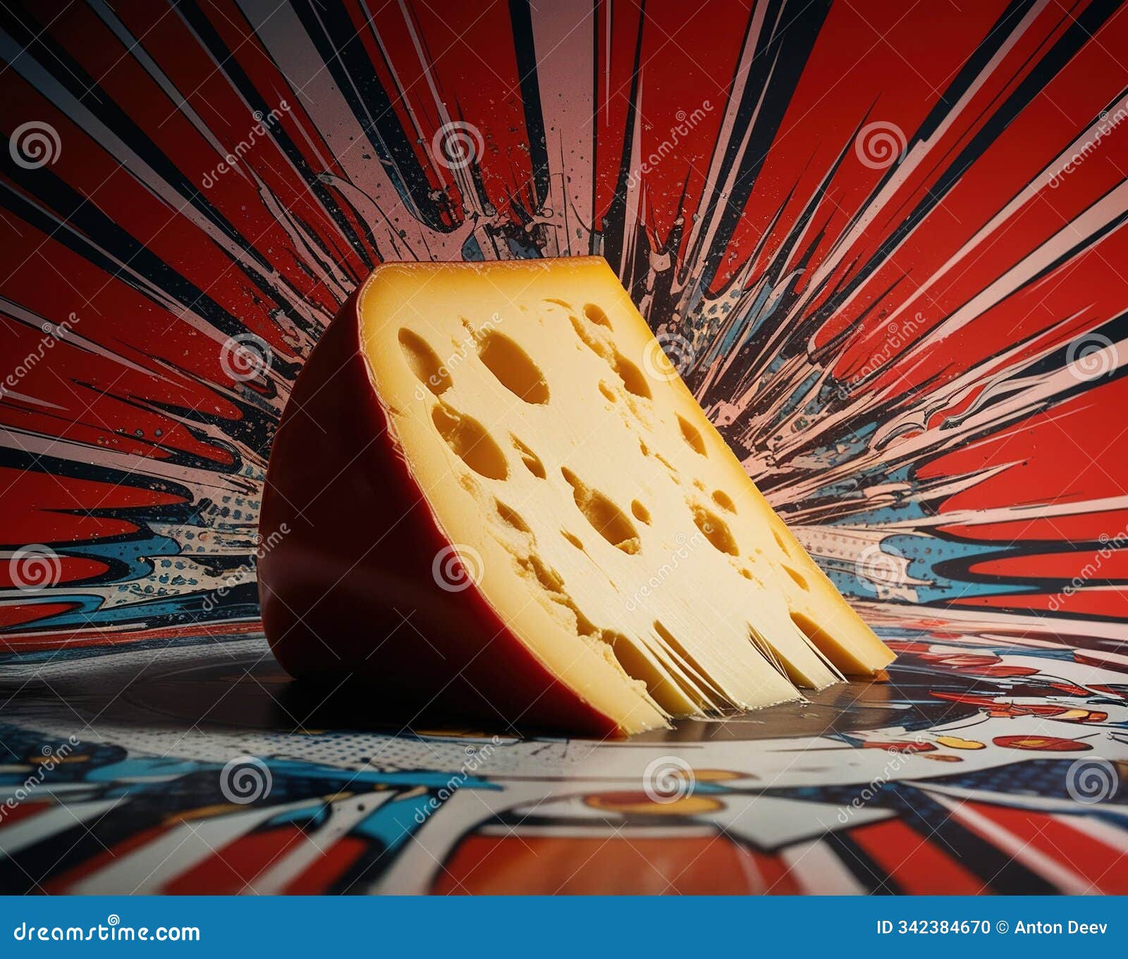 A Block of Cheese with Cubes Cut from it, Placed Against a Vibrant Red ...