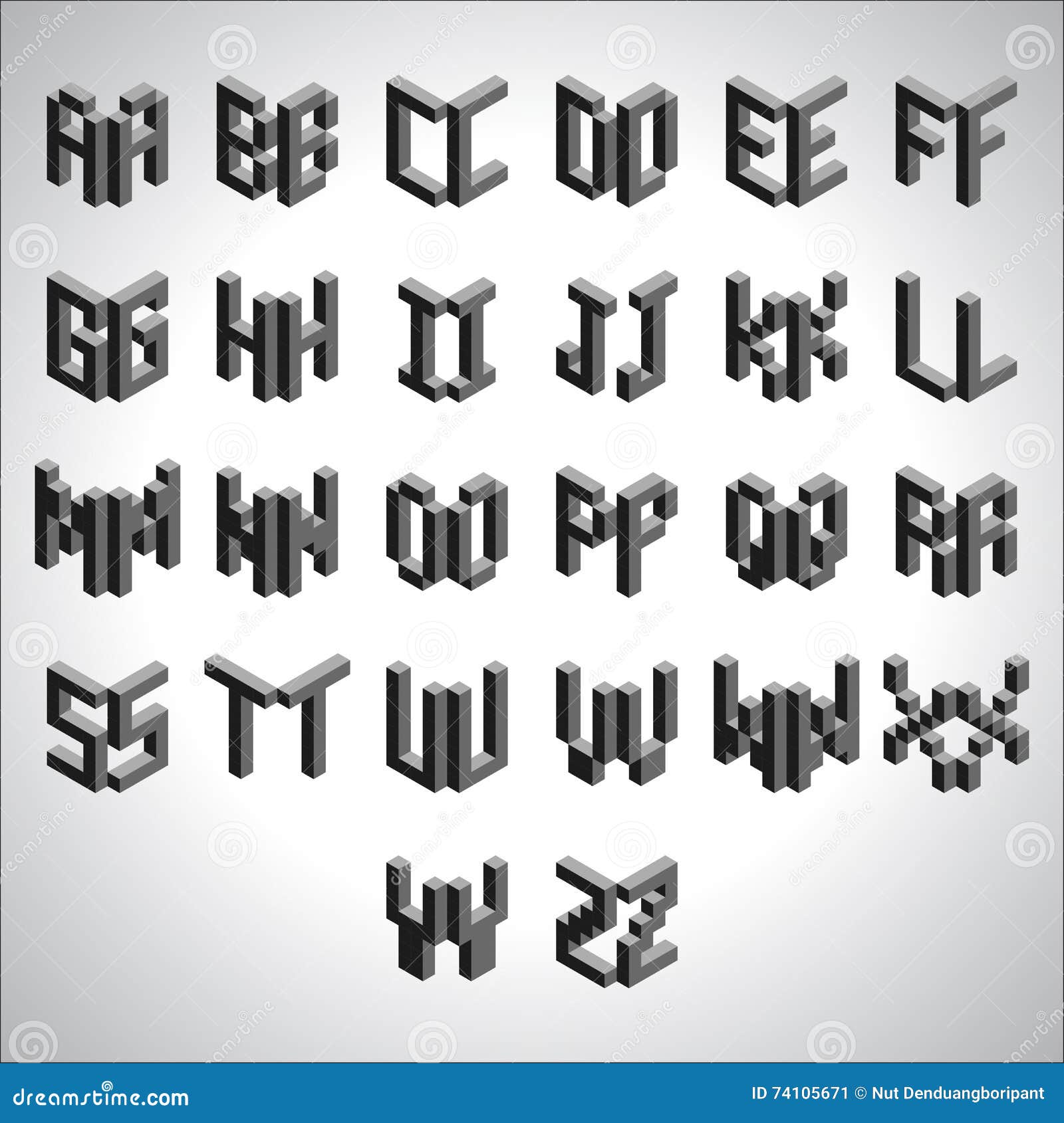 Block Cubic Square Font Set Stock Vector - Illustration of letter ...