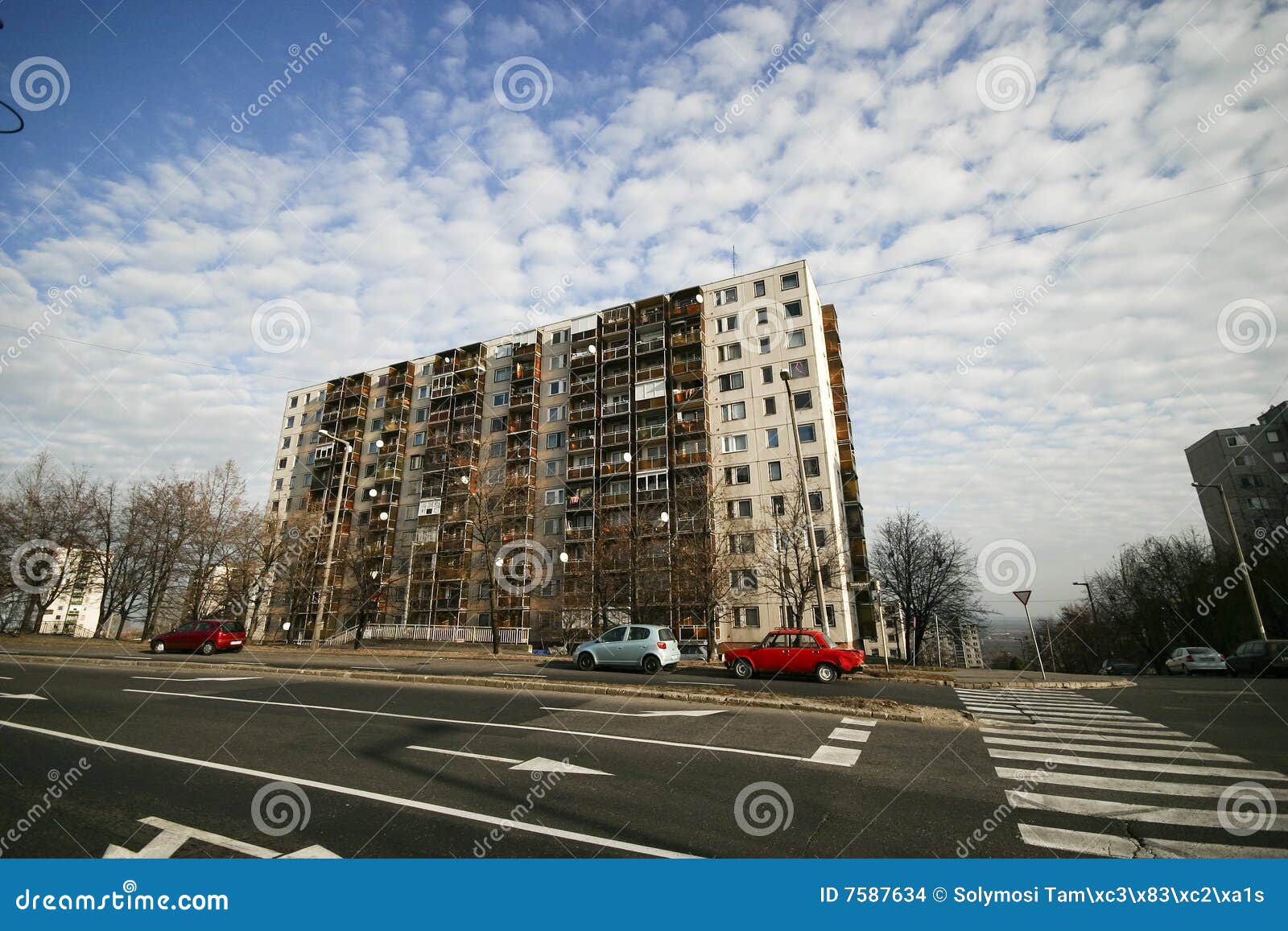 Block of flat with street stock photo. Image of grey, flats - 7587634
