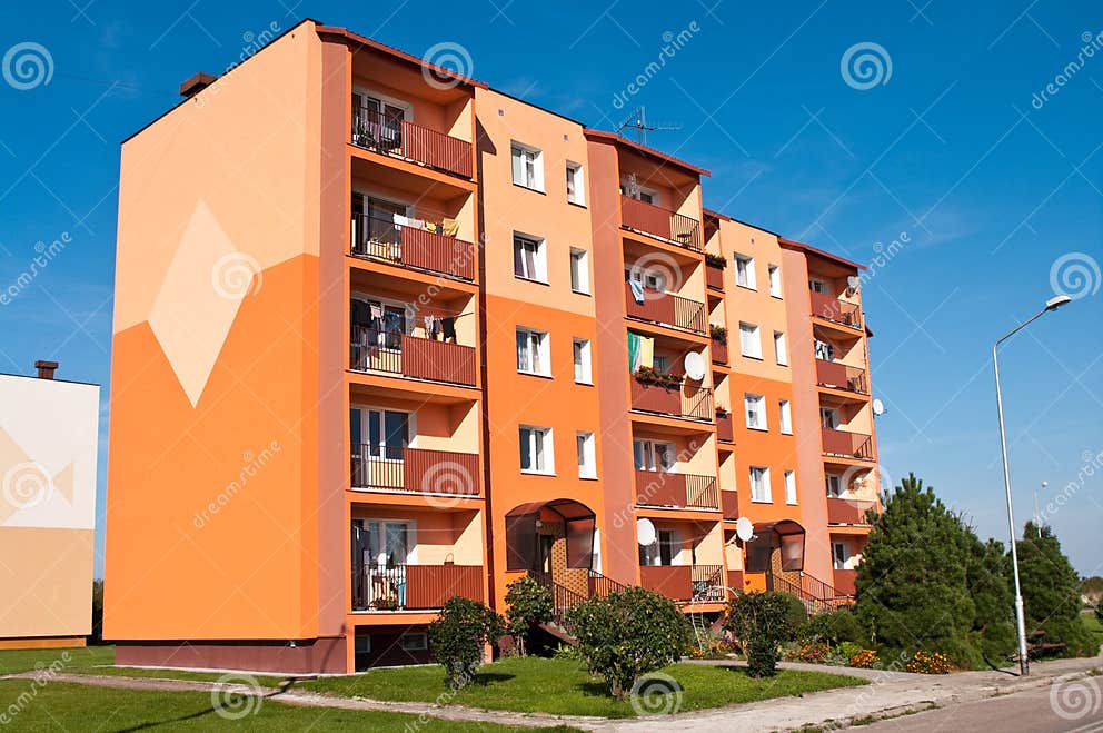Block of flats stock image. Image of street, colourful - 21301917