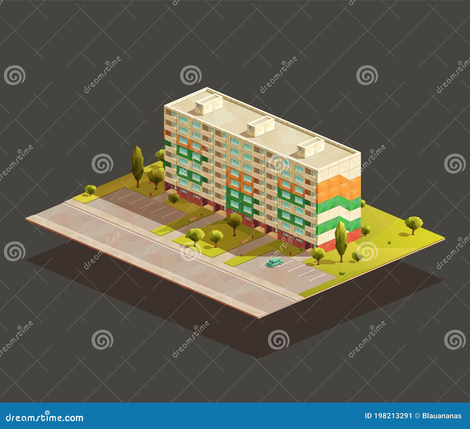 Block of Flats Isometric Illustration Stock Vector - Illustration of ...