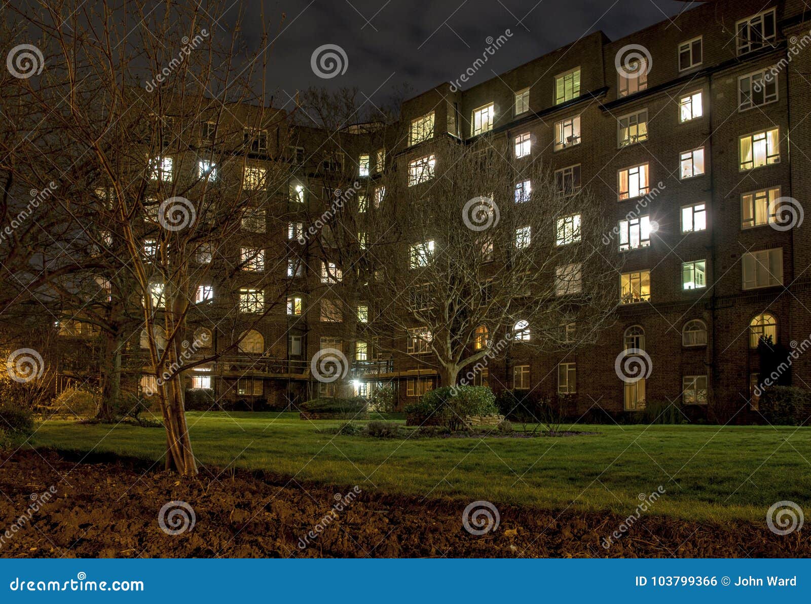 Block of flats at night stock photo. Image of block - 103799366