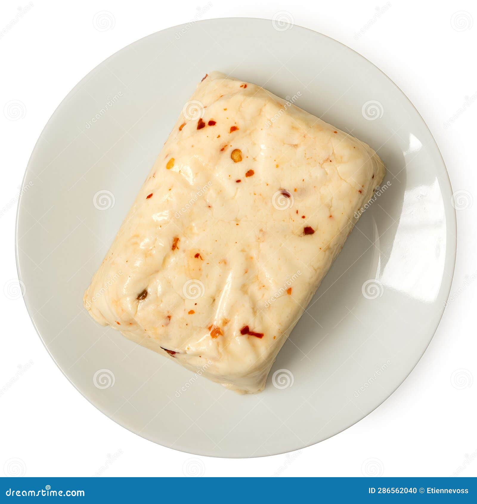 Block of Halloumi Cheese with Red Chilli on White Ceramic Plate ...